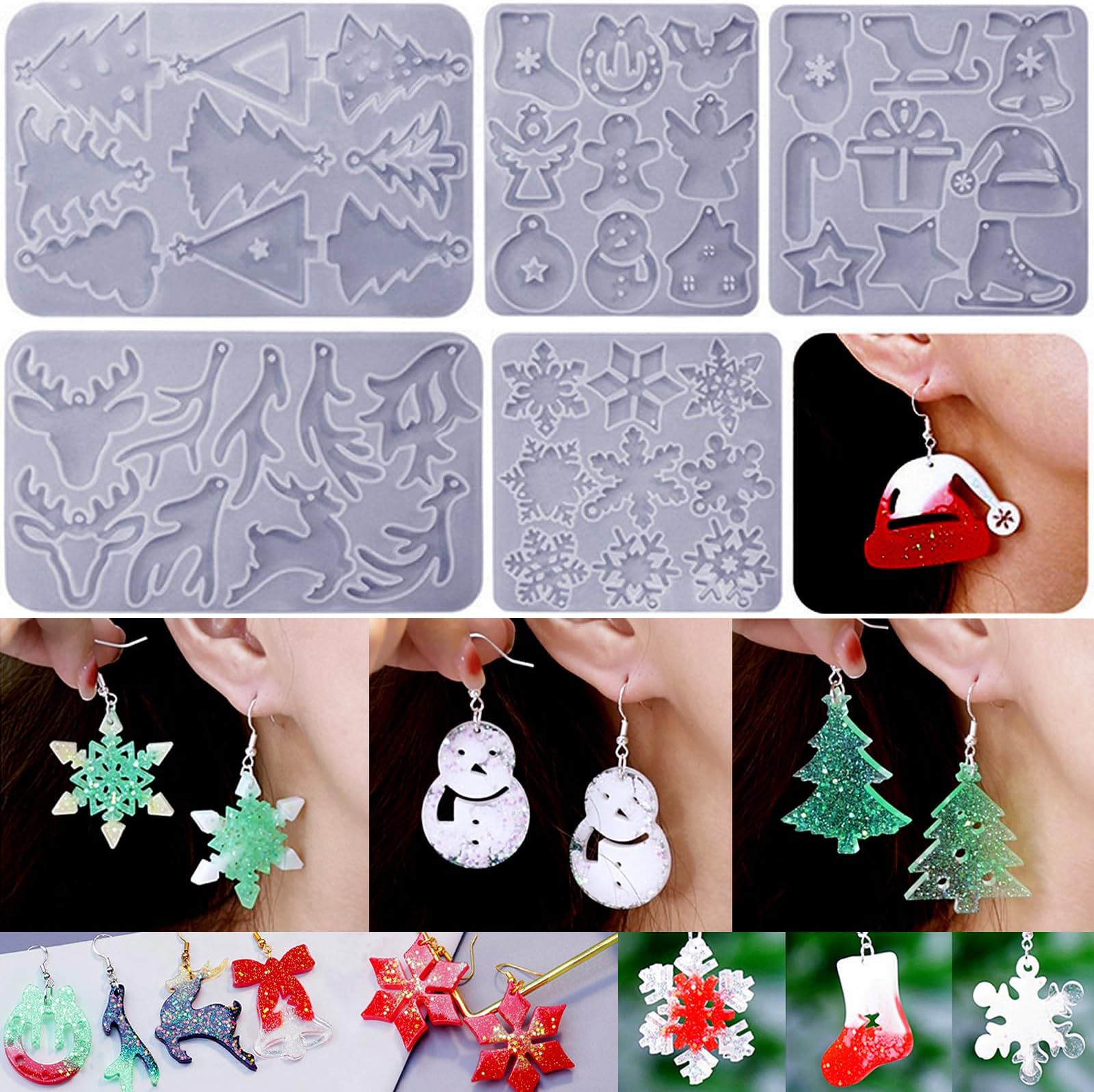 Amazon.com: 12 Pair Christmas Earring DIY Mold Resin Silicone with ...