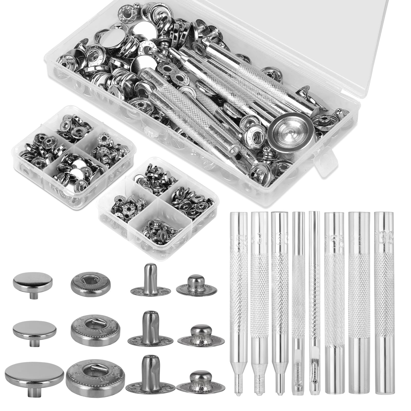 Snapklik.com : TLKKUE 90 Sets Leather Snap Fasteners Kit, 3 Sizes(10/12 ...