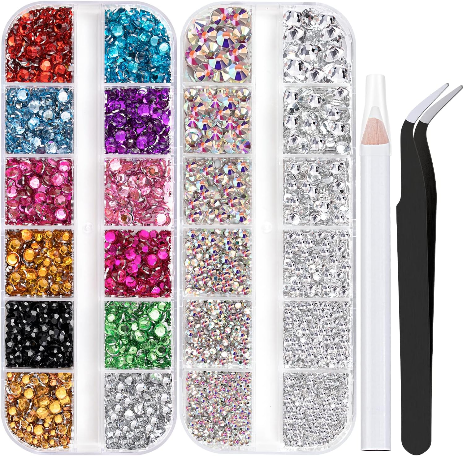 Amazon.com: Flat Back Rhinestones&Pearls Kits Round Glass Crystal AB ...