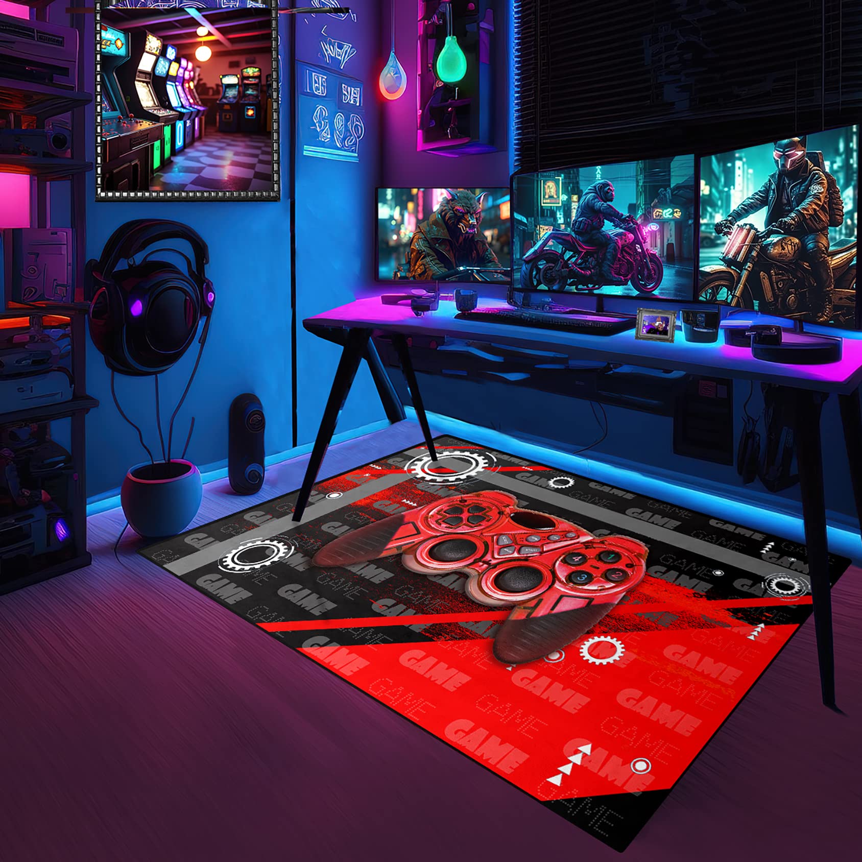 Gamer Teen Area Rug Floor Rugs for Boys 3D Gamepad Red Medium Carpet ...
