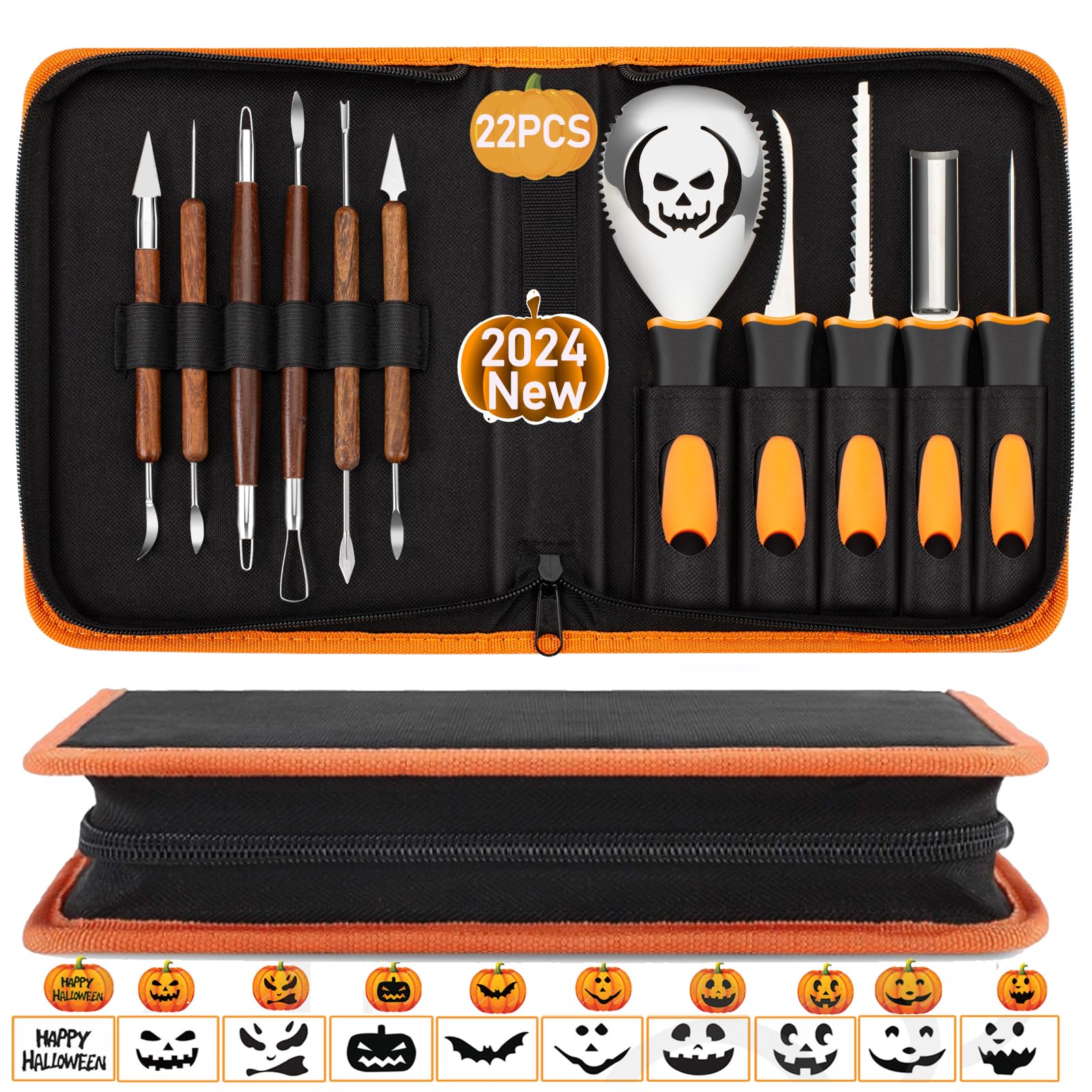 EIKEJI 22 Pcs Halloween Pumpkin Carving Kit, 11 Pcs Professional ...