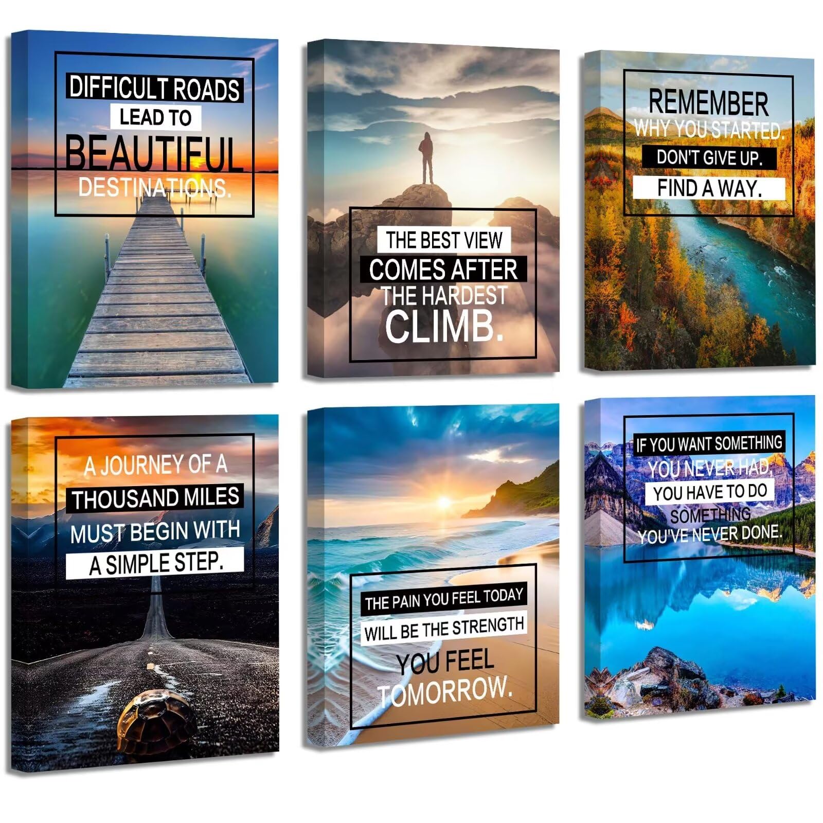 Amazon.com: Inspirational Office Decor Wall Art Set of 6, Mountain ...