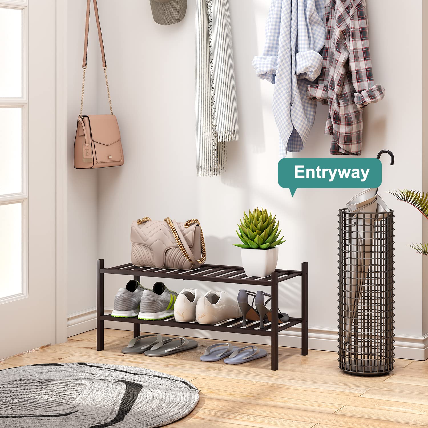 Snapklik.com : Viewcare 2-Tier Shoe Rack For Entryway, Bamboo Shoe Rack ...