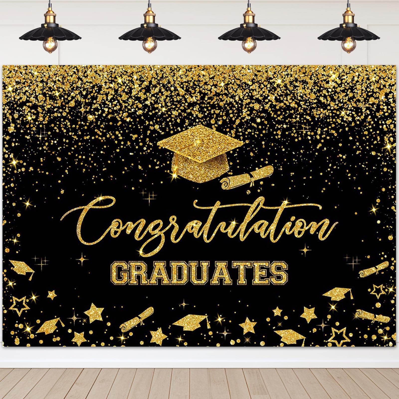 Amazon.com : Avezano 7x5 Graduation Backdrop Black Gold Glitter Class ...