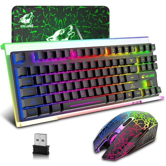 Buy Wireless Gaming Keyboard Mouse and Wired Clear Acrylic RGB Keyboard ...