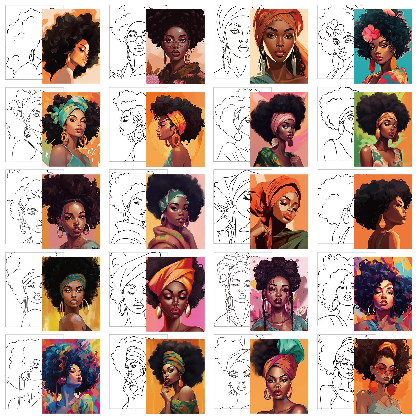 Amazon.com: Sherr 20 Pcs Stretched Pre Drawn Canvas Afro Queen Black ...