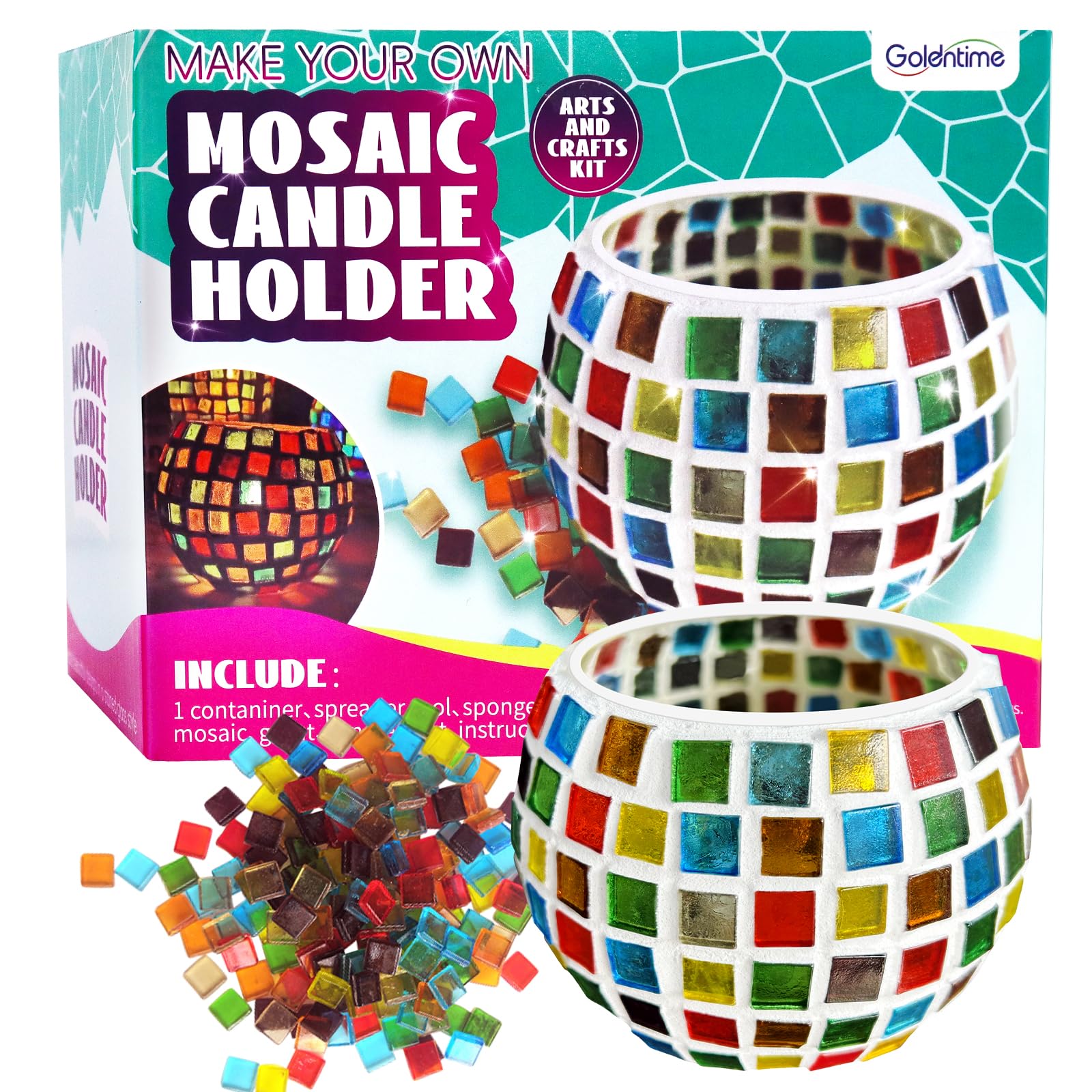 Amazon.com: Glass Mosaic Candle Holder Kit, DIY Stained Glass Kit for ...