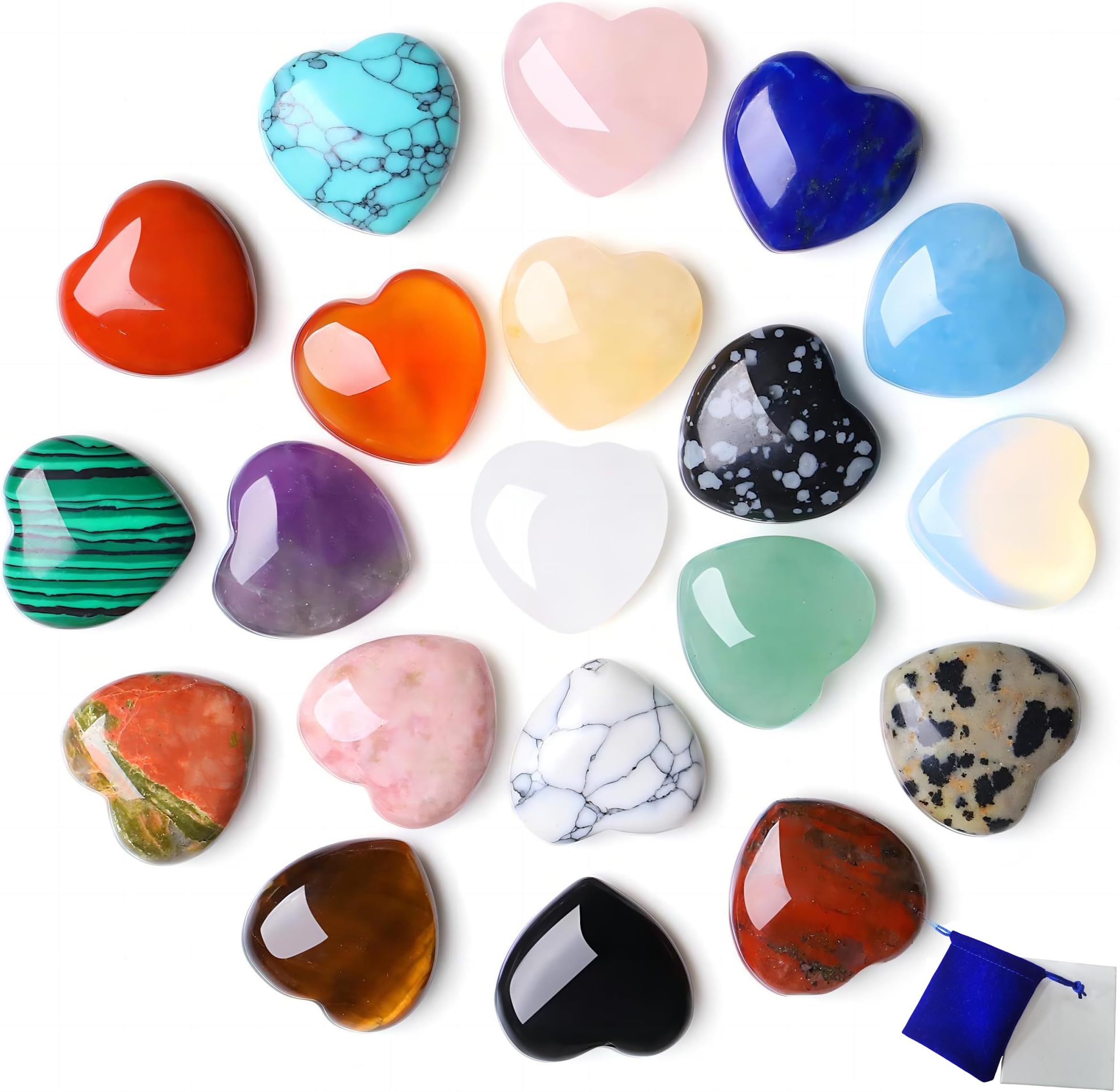 Amazon.com: 20PCS Natural Heart Crystals Love Shaped Pocket Polished ...