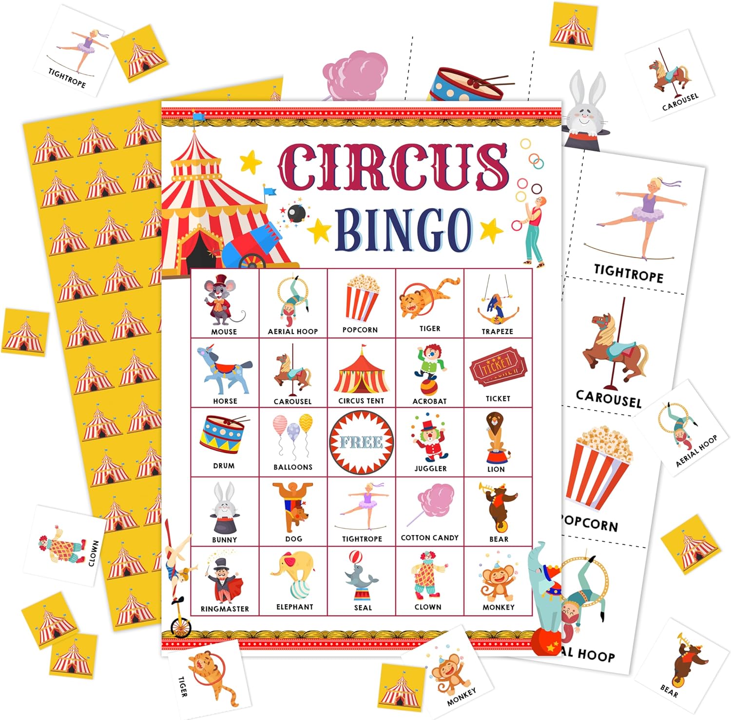 Amazon.com : Zcsni Circus Bingo Game Cards, Carnival Party Bingo Cards ...