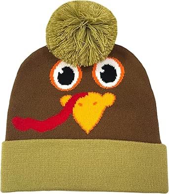 SardinYu Turkey Beanie Thansgiving Turkey Hat with Pom Pom Beanie Knit ...