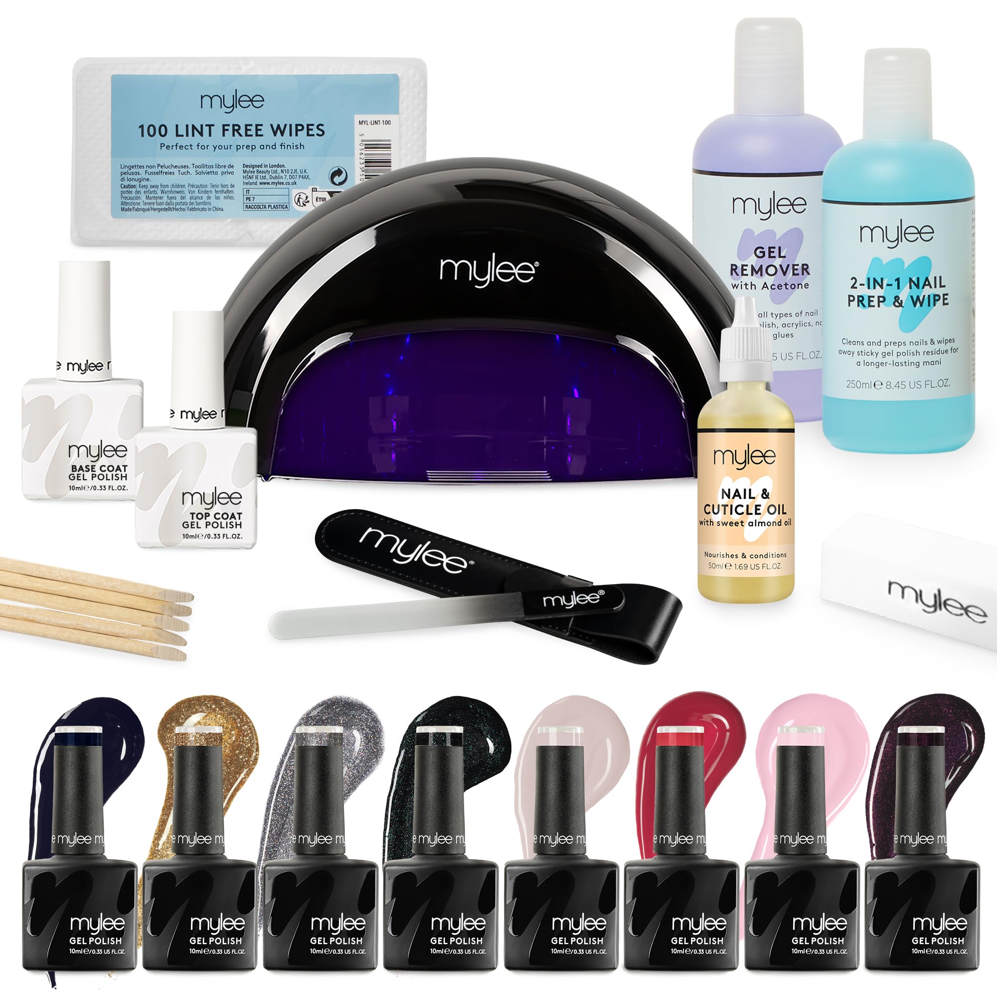 Mylee The Full Works Gel Nail Polish LED Lamp Kit, 8x MYGEL Colours ...