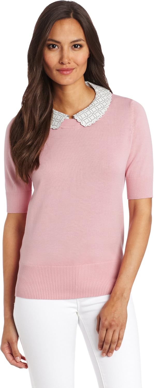 Pink Tartan Women's Detachable Collar Sweater, Light Pink, Large at ...