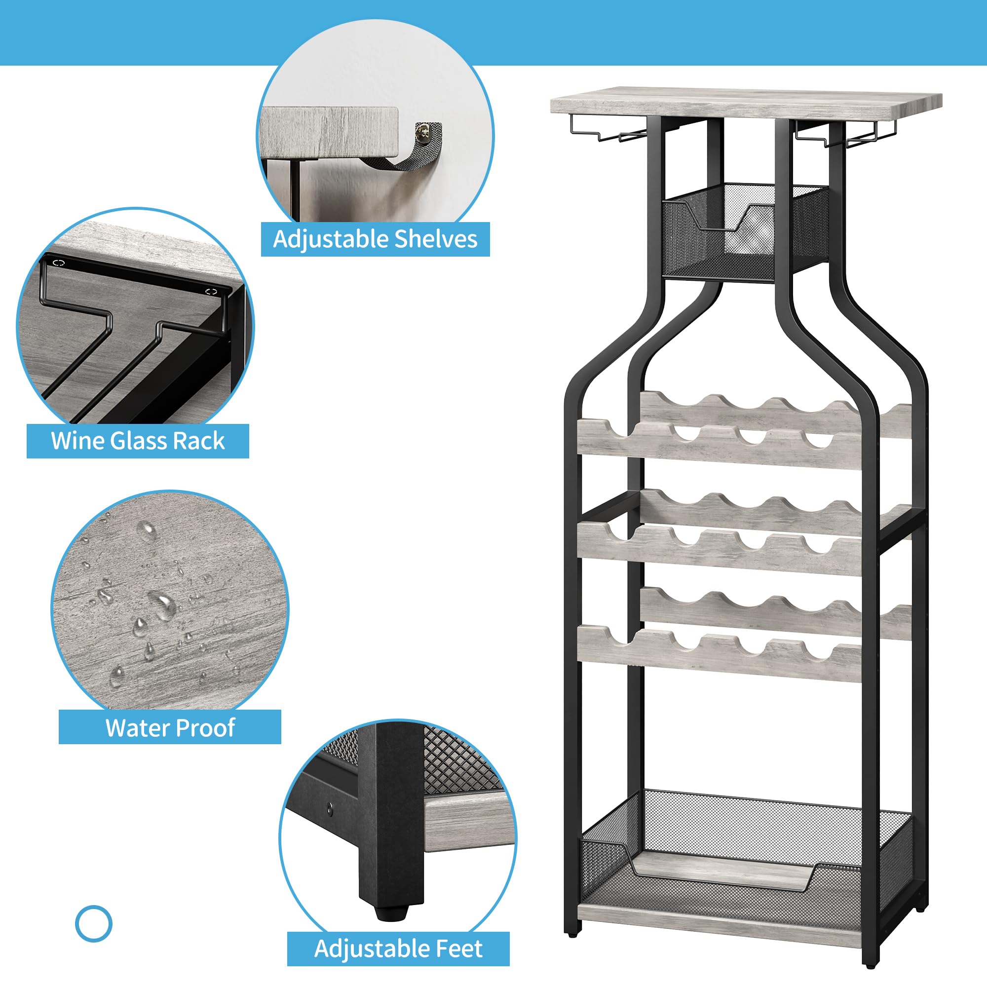 Snapklik.com : Wine Rack Freestanding Floor,Metal Wine Rack Wine Bottle ...