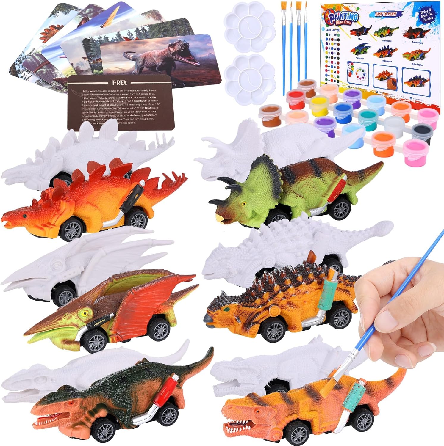 Amazon.com: 12 Pack Dinosaur Toy Cars DIY Kit Arts Crafts 2 in 1 ...