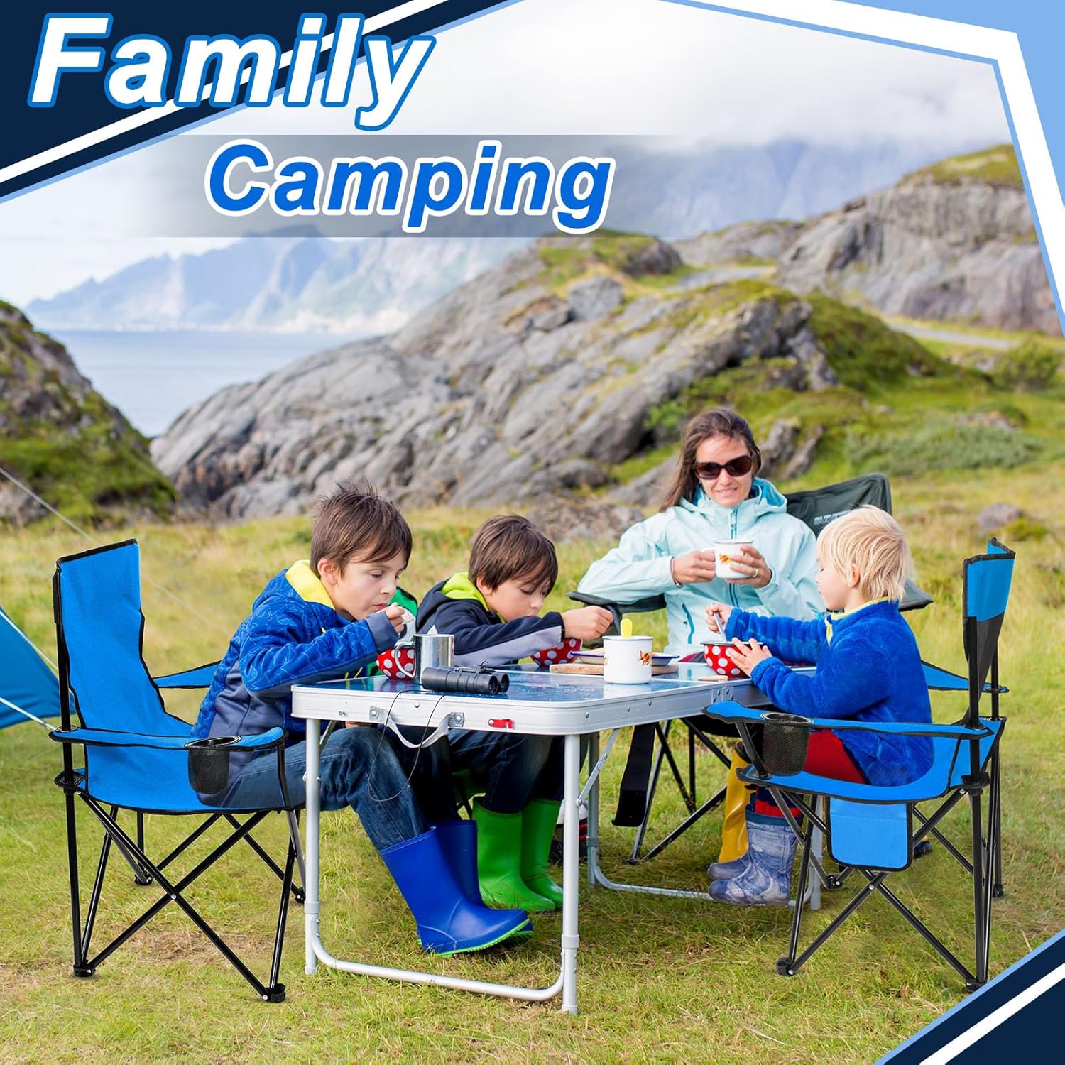 Paquete de 4 sillas plegables de camping con bolsa de transporte, sillas de césped portátiles ...