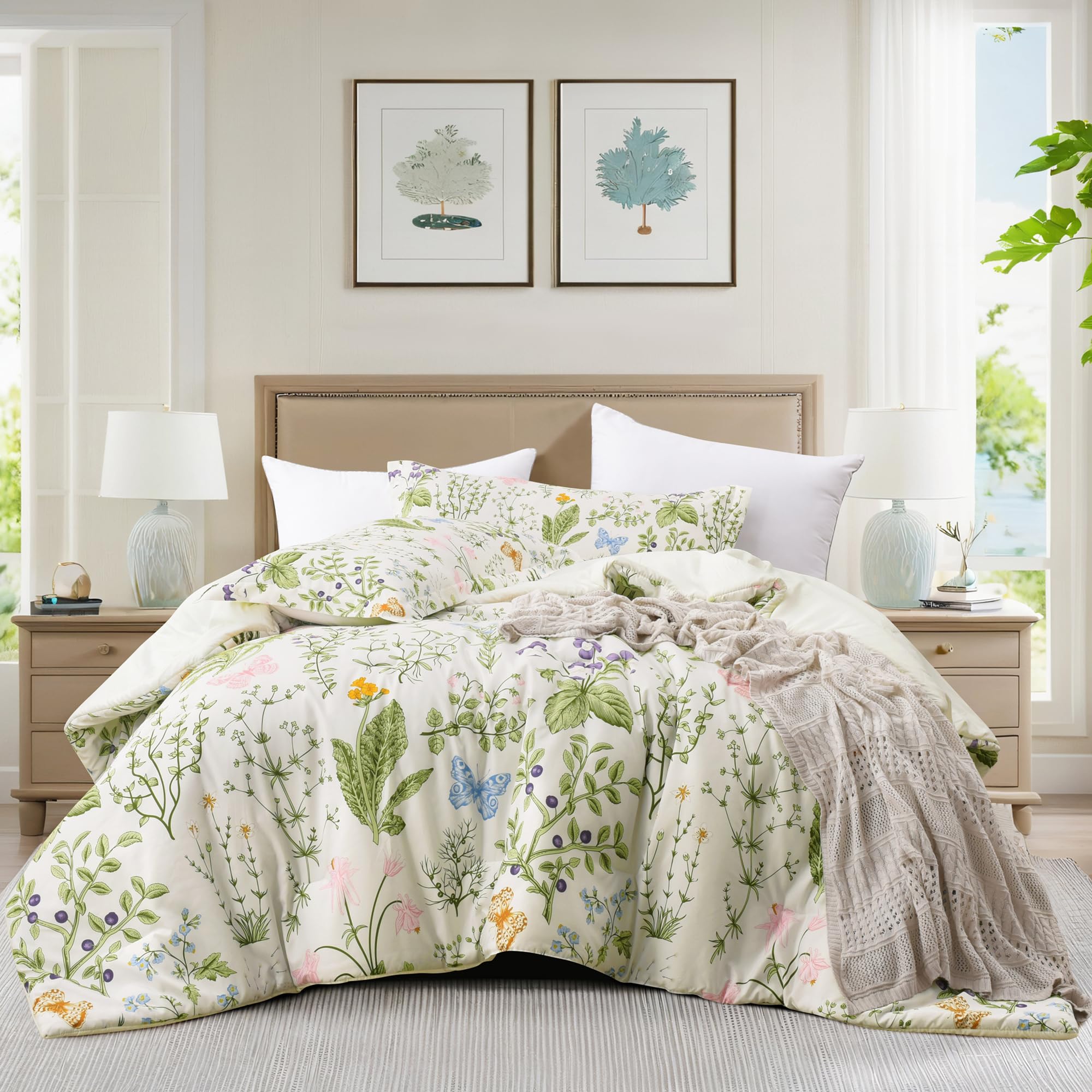 Amazon.com: Tritard Botanical Comforter Set King Size 3 Piece, Floral ...