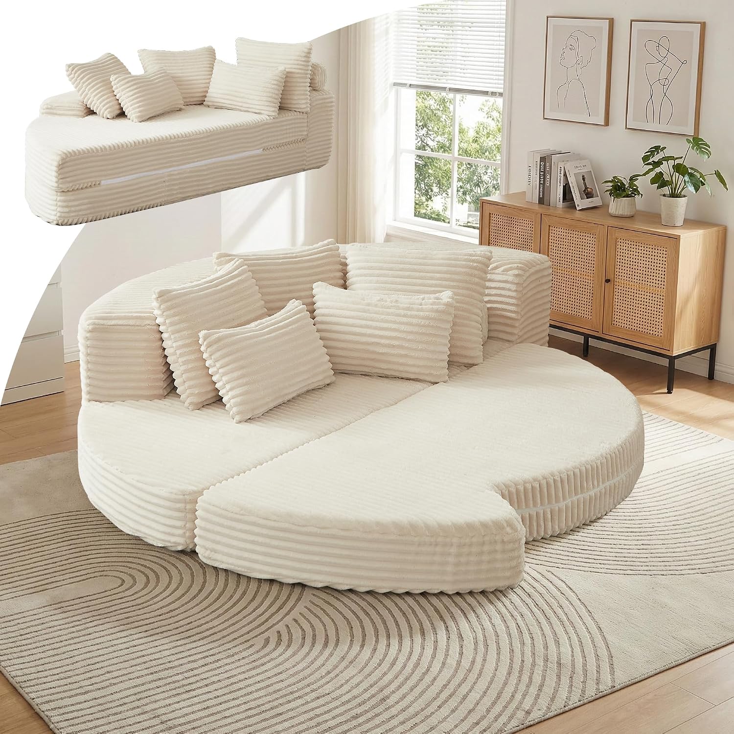 Amazon.com: Round Chaise Lounge Chair, 2-in-1 Convertible Folding Futon ...