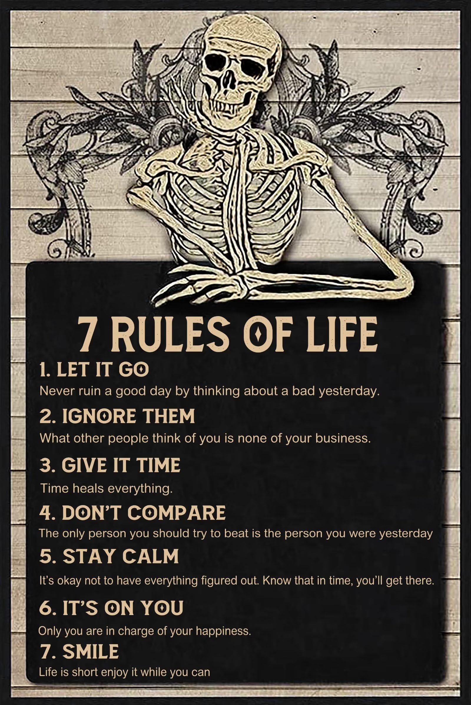 Amazon.com : Skull Metal Tin Sign 7 Rules Of Life Funny Poster Cafe Bar ...