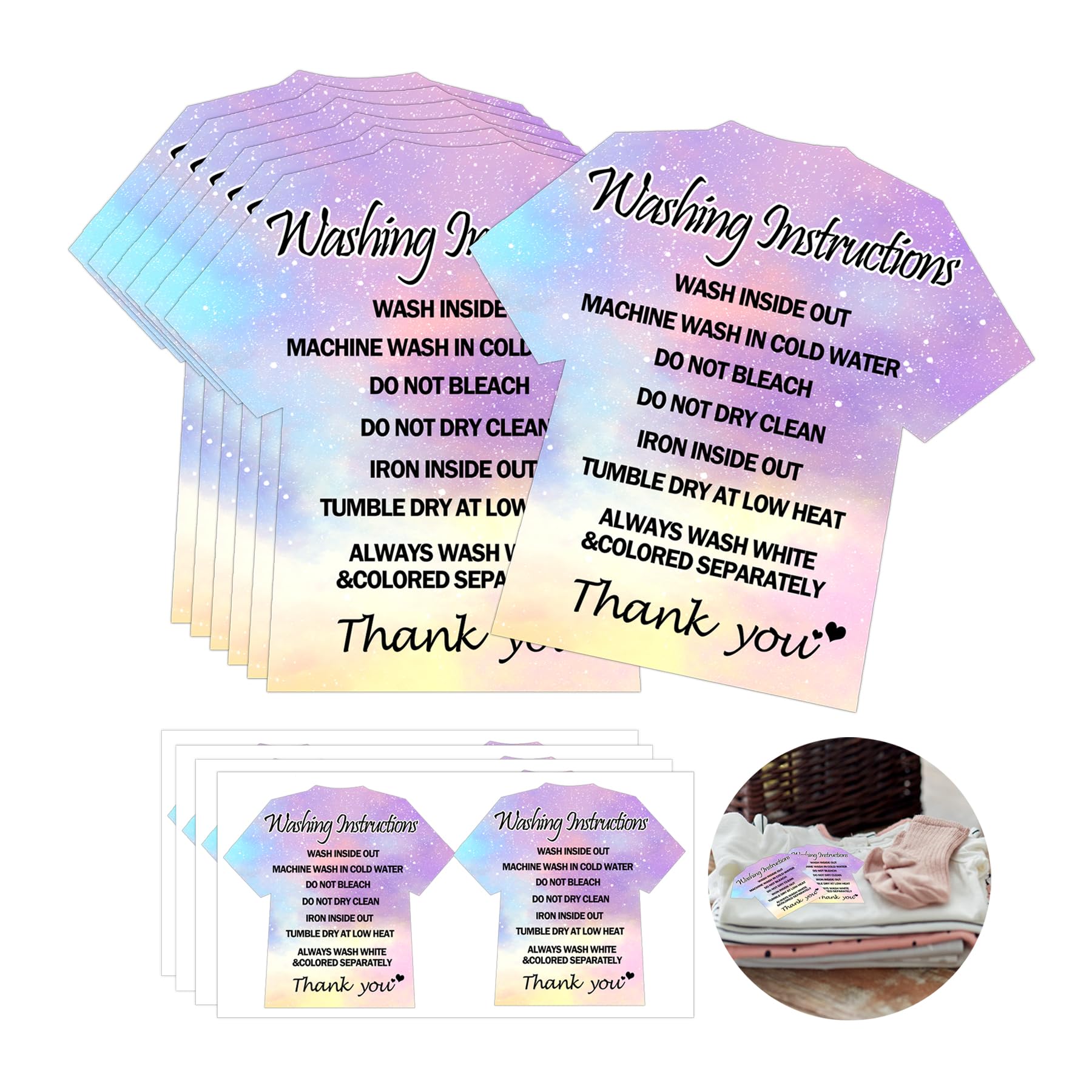 Amazon.com: Washing Instruction Cards Clothes T-Shirt Cleaning Care ...