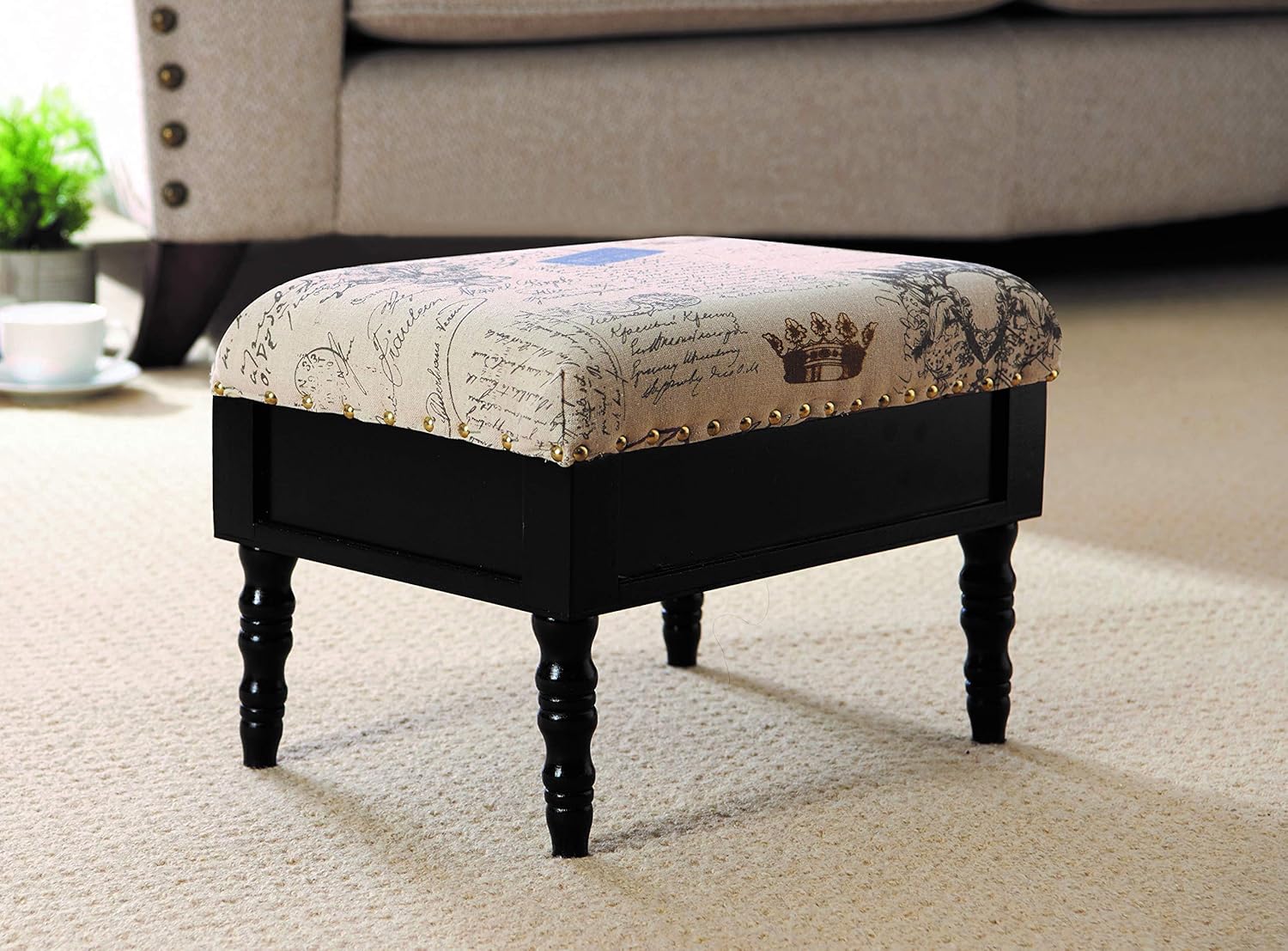 Finepoint Footstool with Storage Compartment and Fabric Padded Lid ...