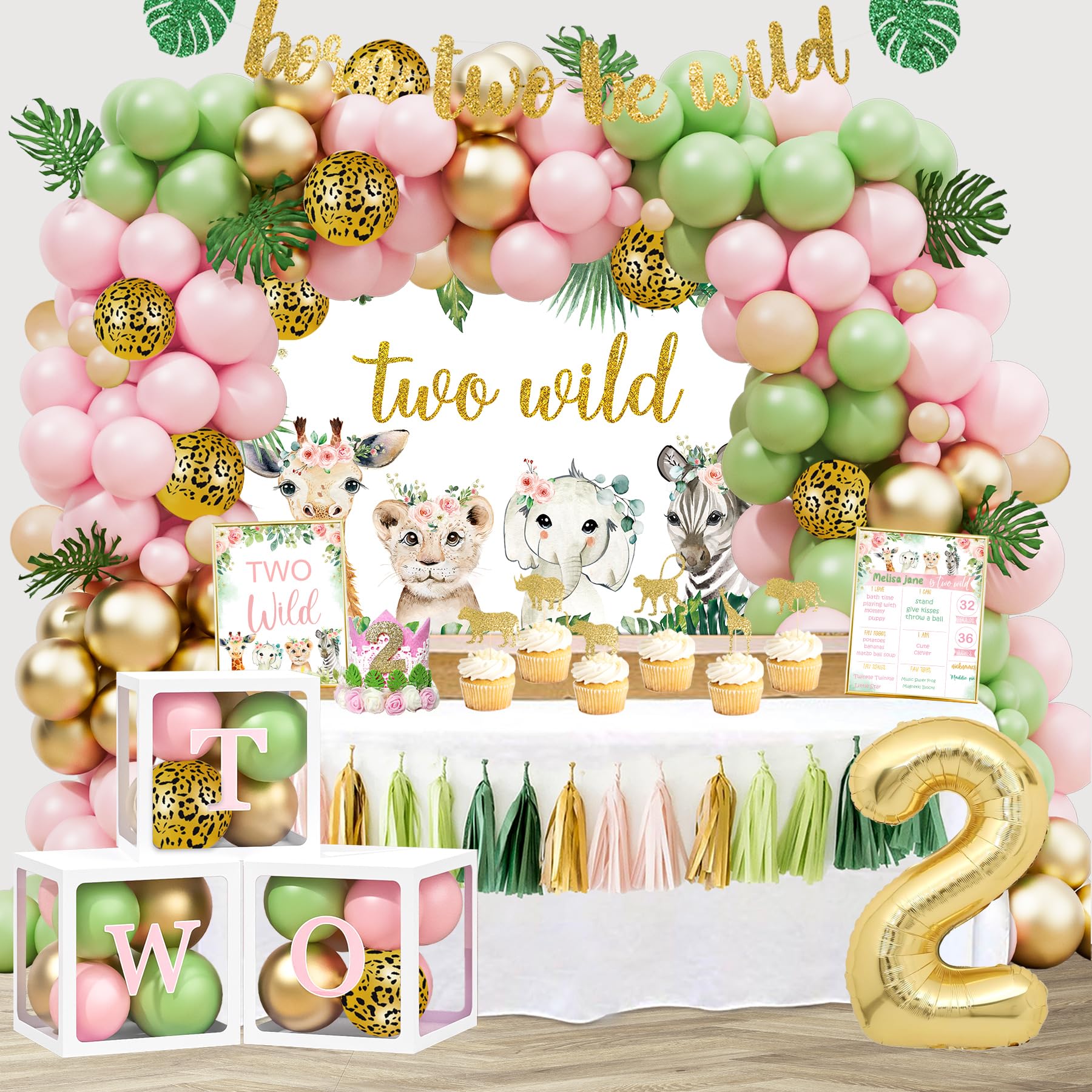 Amazon.com: YSHMFEUX Two Wild Birthday Decorations Girl, Jungle Theme ...