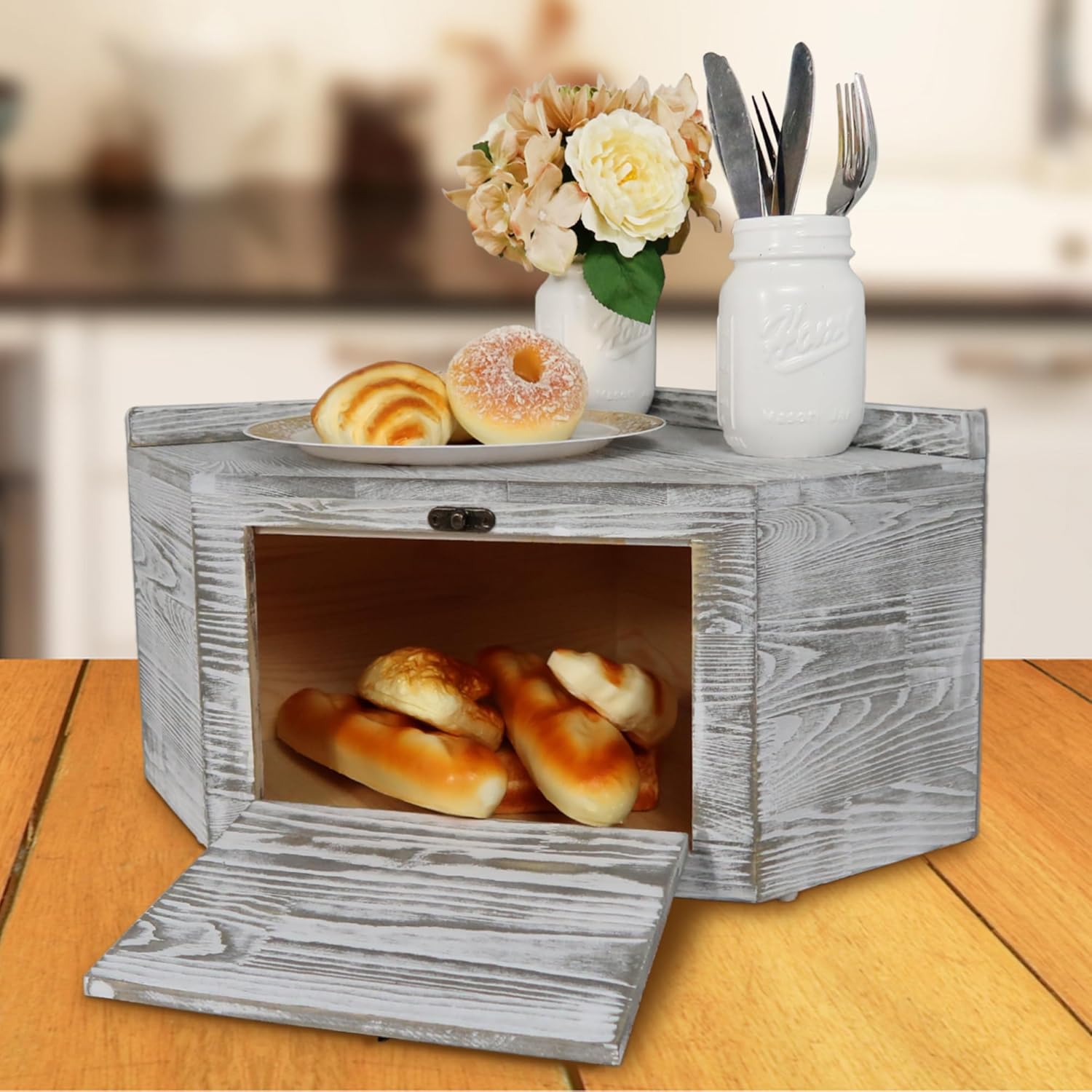 Amazon.com: Besuerte Farmhouse Countertop Bread Box, Wood Bread Box ...