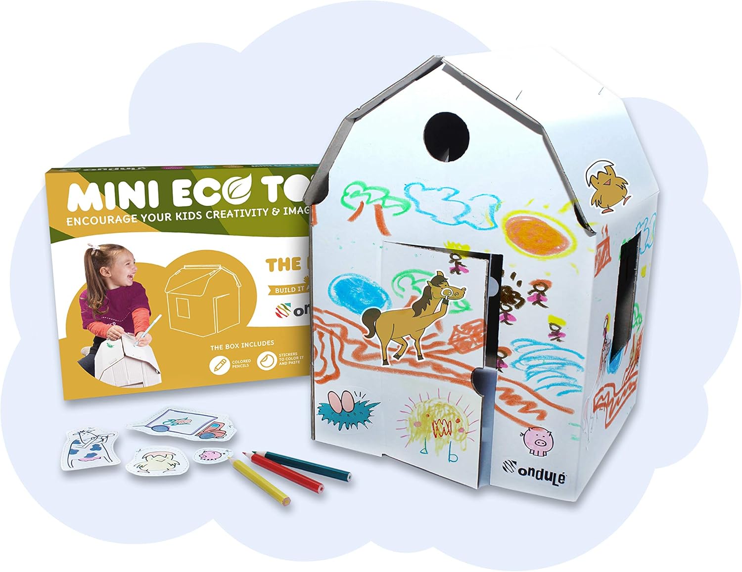 Amazon.com: Ondule Kids Cardboard Barn to Color with Stickers and ...