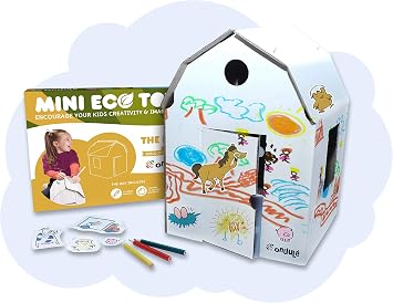 Amazon.com: Ondule Kids Cardboard Barn to Color with Stickers and ...