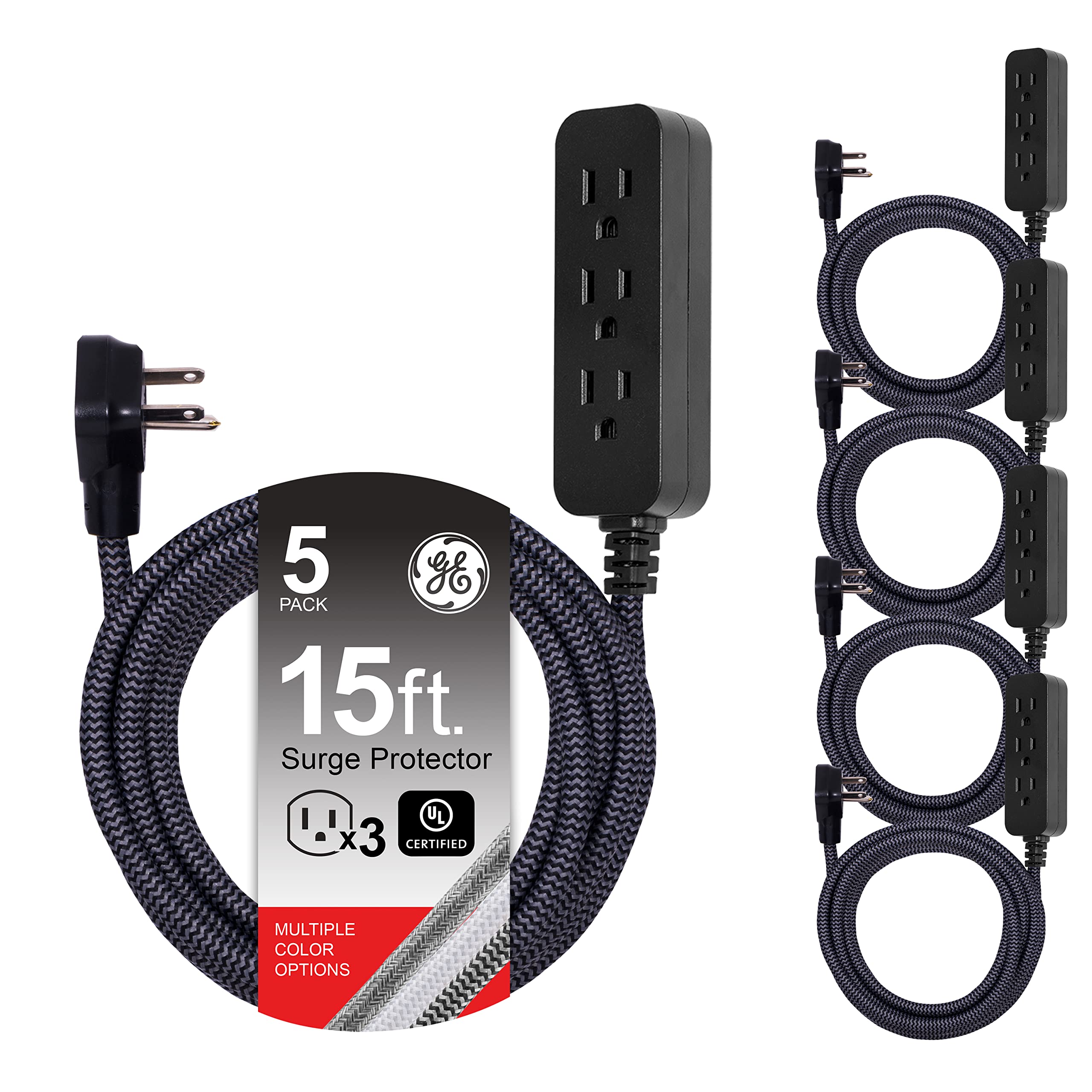 Snapklik.com : 3-Outlet Power Strip Surge Protector 15 Ft Braided Long ...
