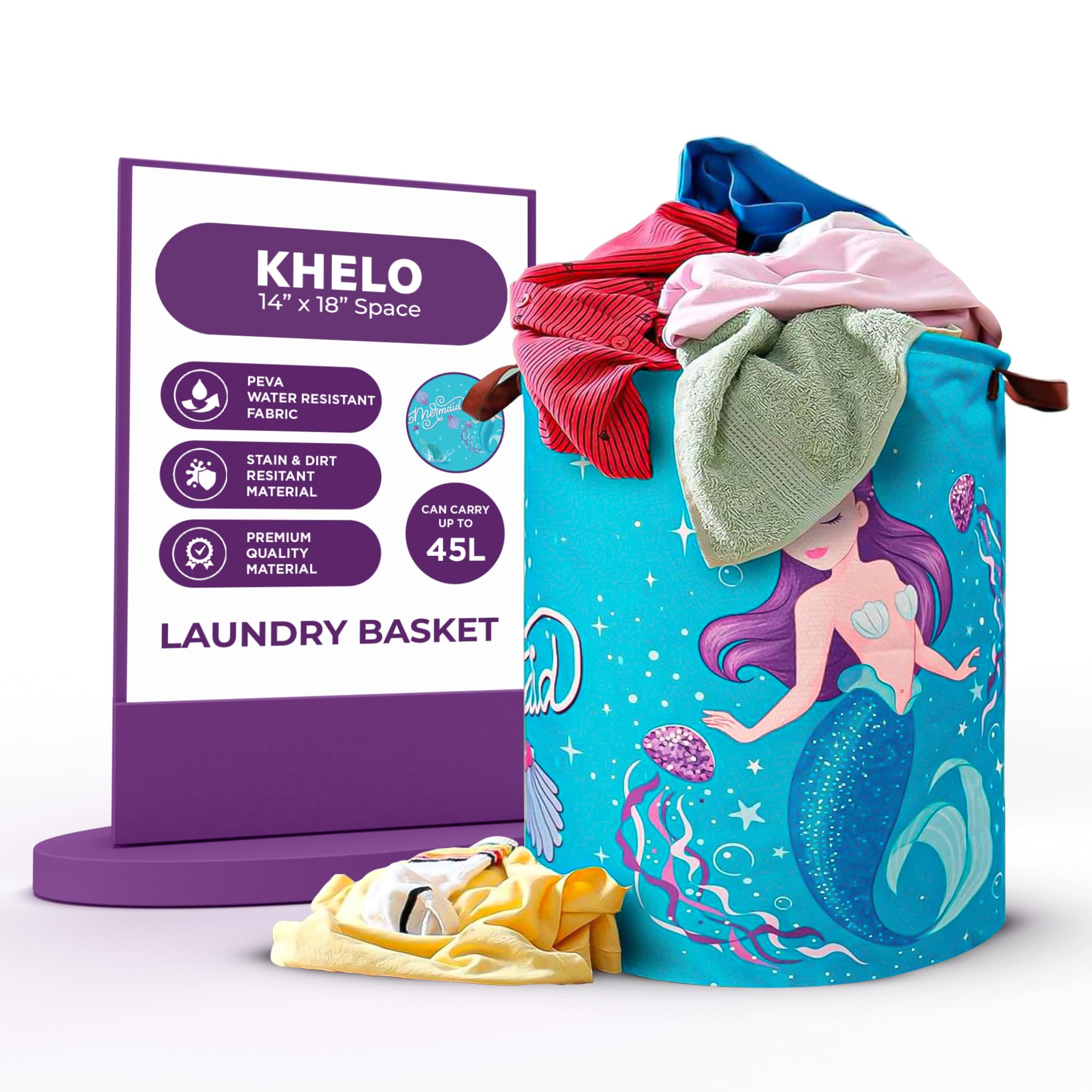 Amazon.com: Khelo Kids Laundry Basket - Aquatic Mermaid Themed - Canvas ...