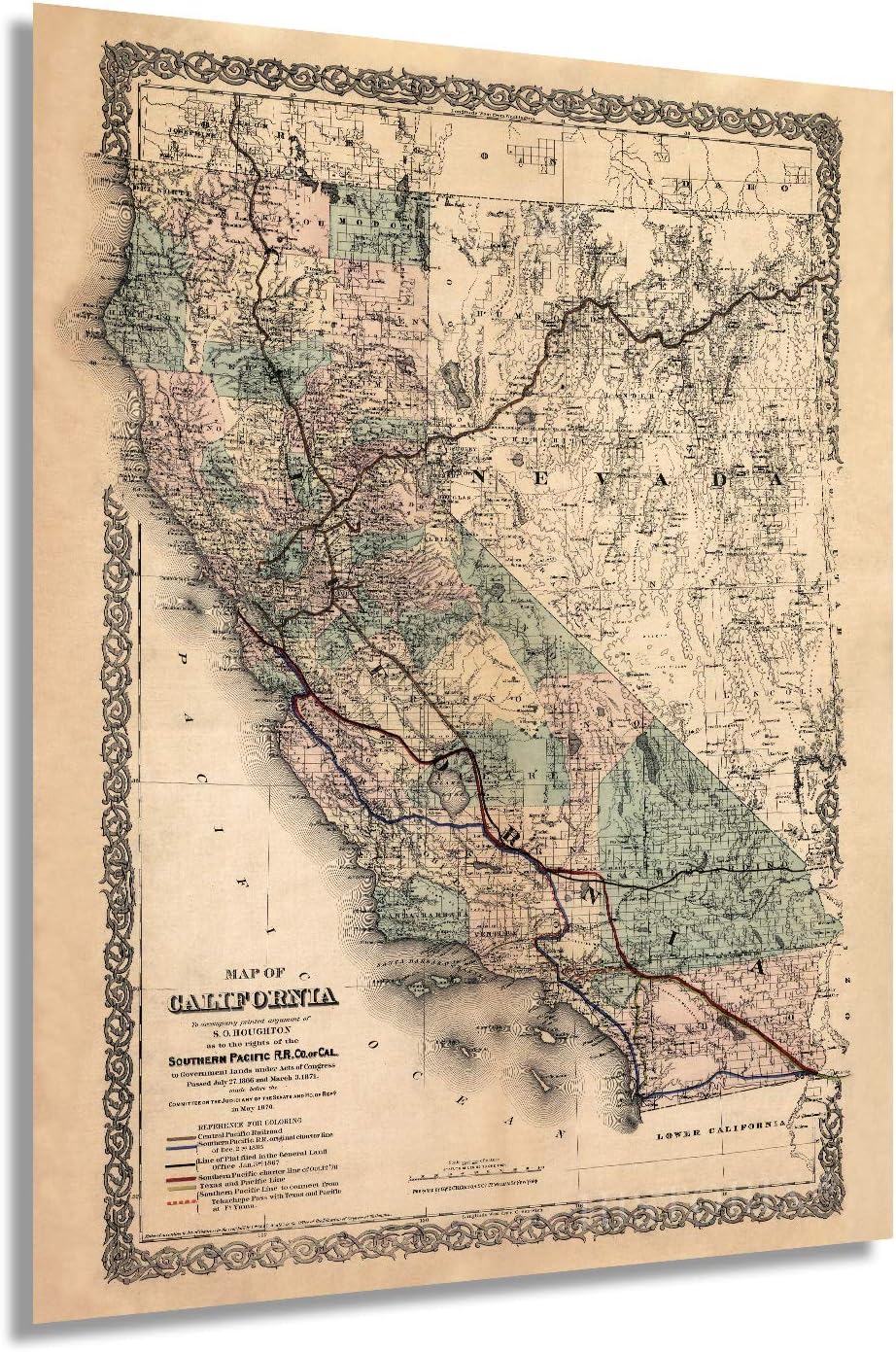 Amazon.com: HISTORIX Vintage 1876 Map of California - 18x24 Inch ...
