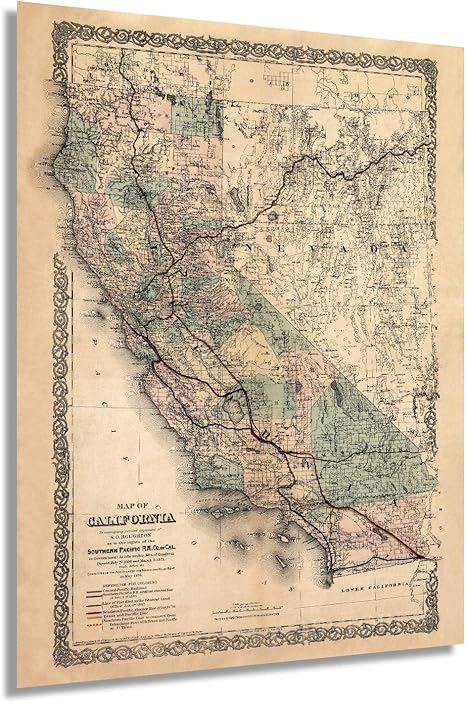 Amazon.com: HISTORIX Vintage 1876 Map of California - 18x24 Inch ...
