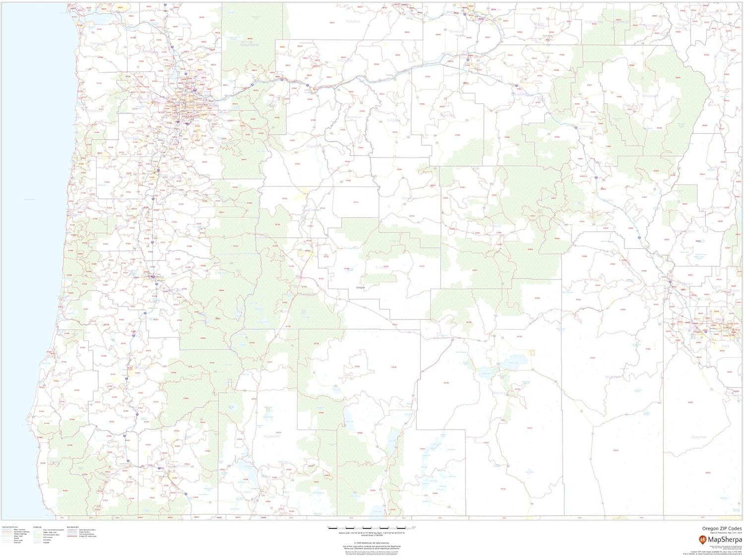 Amazon.com : Oregon Zip Code Map - 48" x 36" Art Quality Print : Office ...