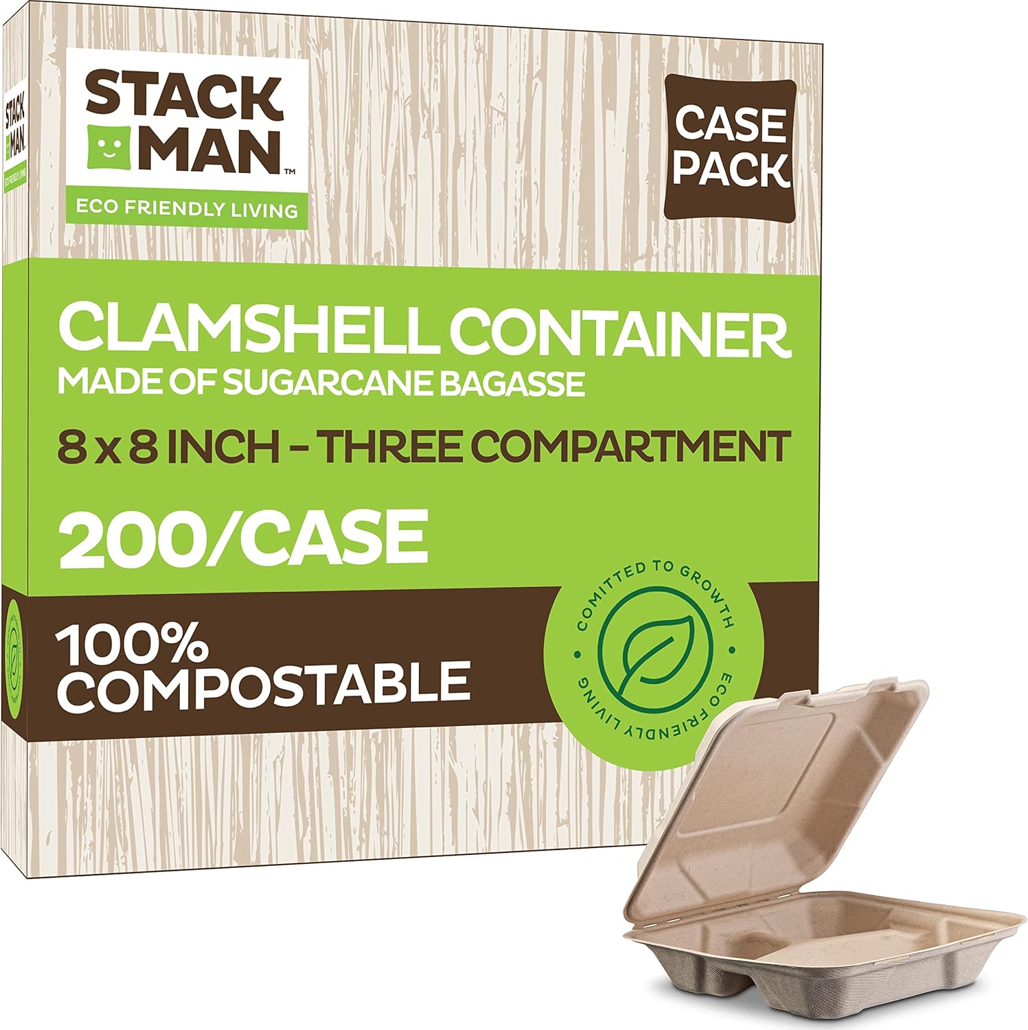 Buy Case - 200-Pack] 100% Compostable to Go Containers 8x8 3 ...