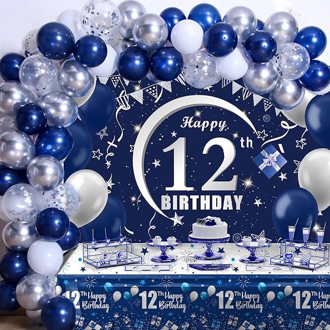 Amazon.com: 12th Birthday Decorations for Boy Girls - Blue and Silver ...