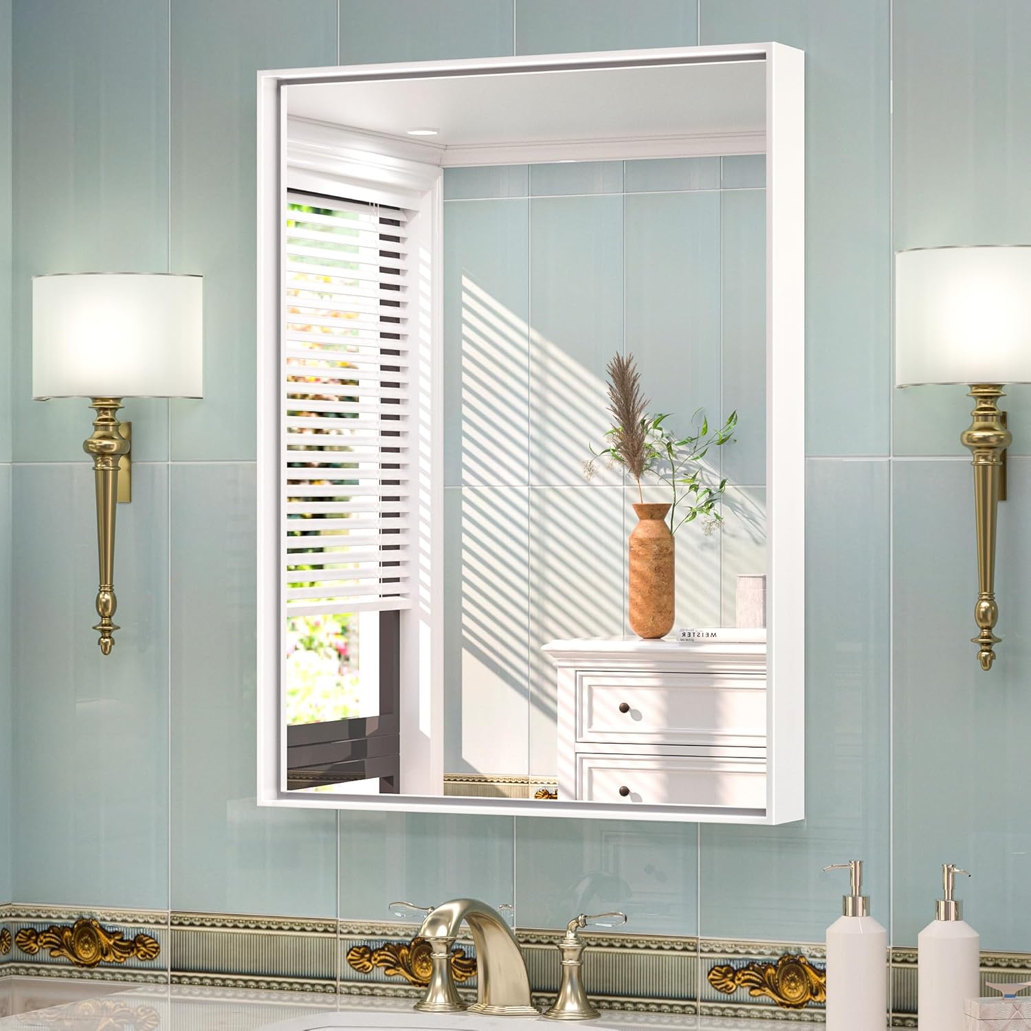 Amazon.com: TETOTE White Bathroom Mirror for Over Sink 24 x 32 Inch ...