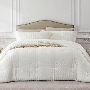 Quataly Beige Full Comforter Set - 3 Pieces Seersucker Lightweight ...