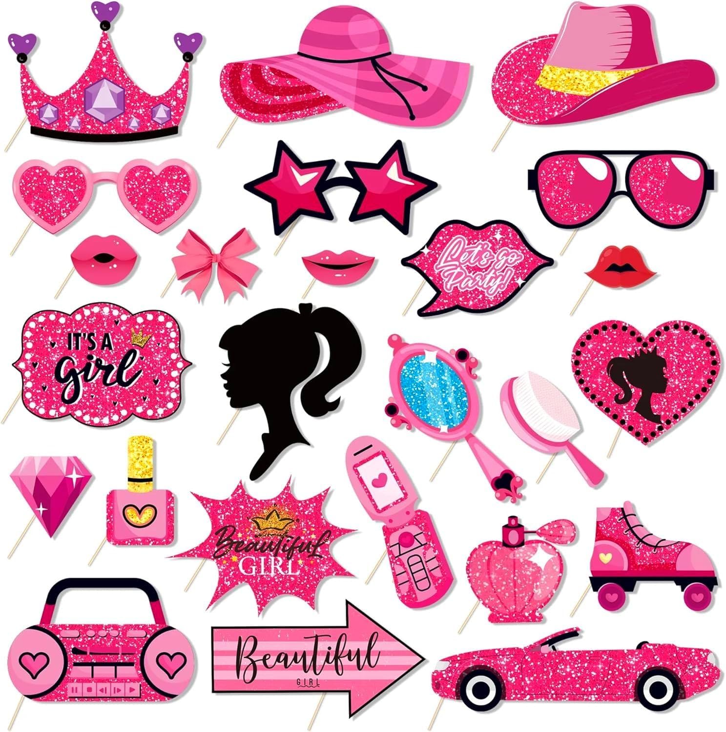 Amazon.com: Kristin Paradise 25Pcs Hot Pink Photo Booth Props for Girls ...