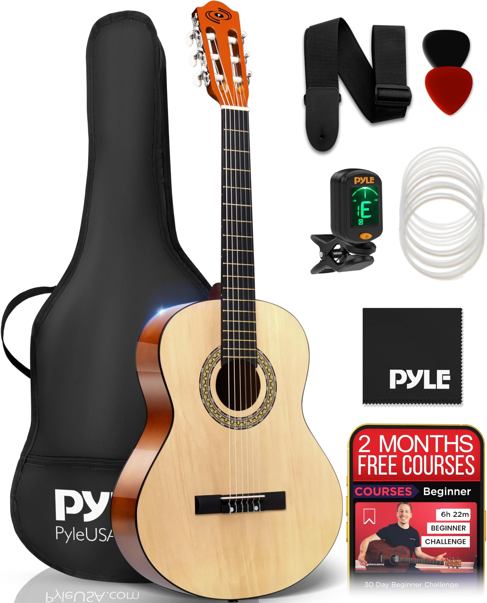 PYLE 36" Classical Acoustic Guitar Kit - 3/4 Size Handcrafted Linden ...