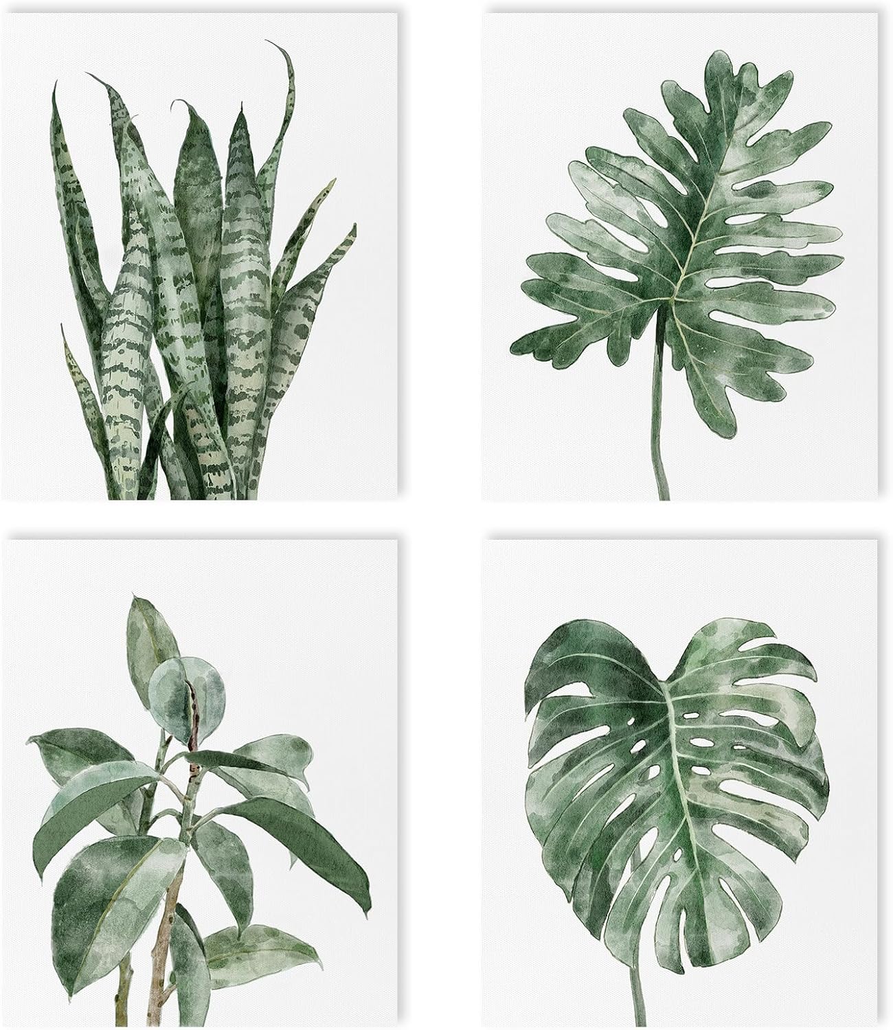 Amazon.com: Deep Green Botanical Wall Art Set of 4 - Framed Tropical ...