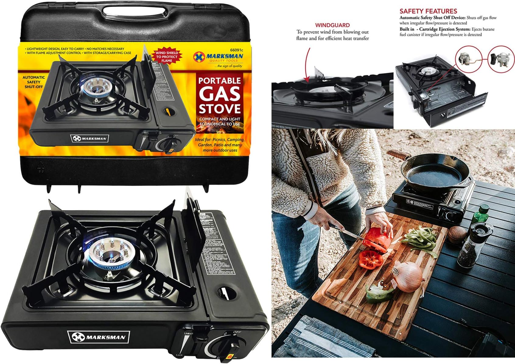 Portable Camping Gas Cooker Stove Single Burner With 4 Canaister BBQ ...