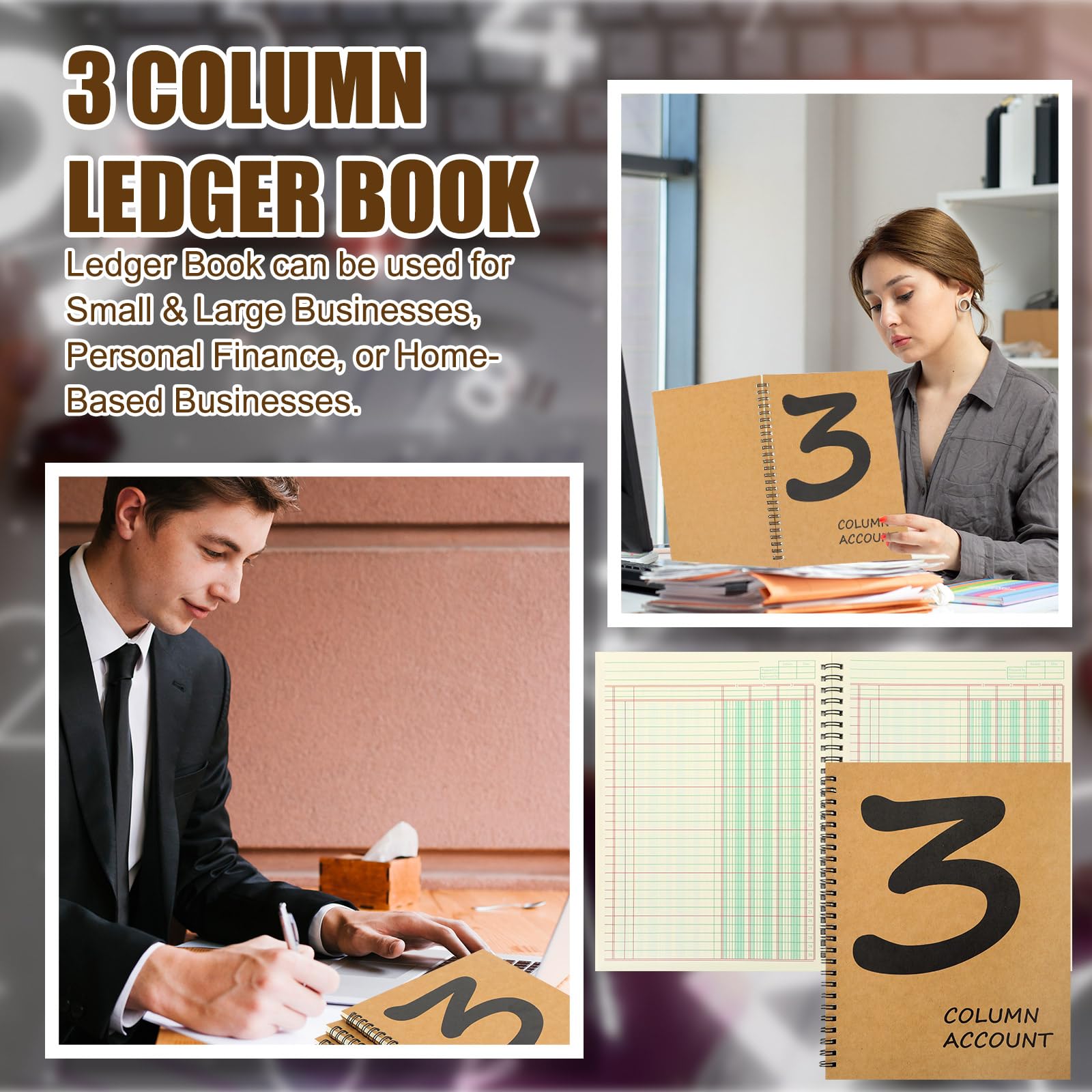 Snapklik.com : 2 Pcs Accounting Ledger Book 3 Column 7 9.25inch ...