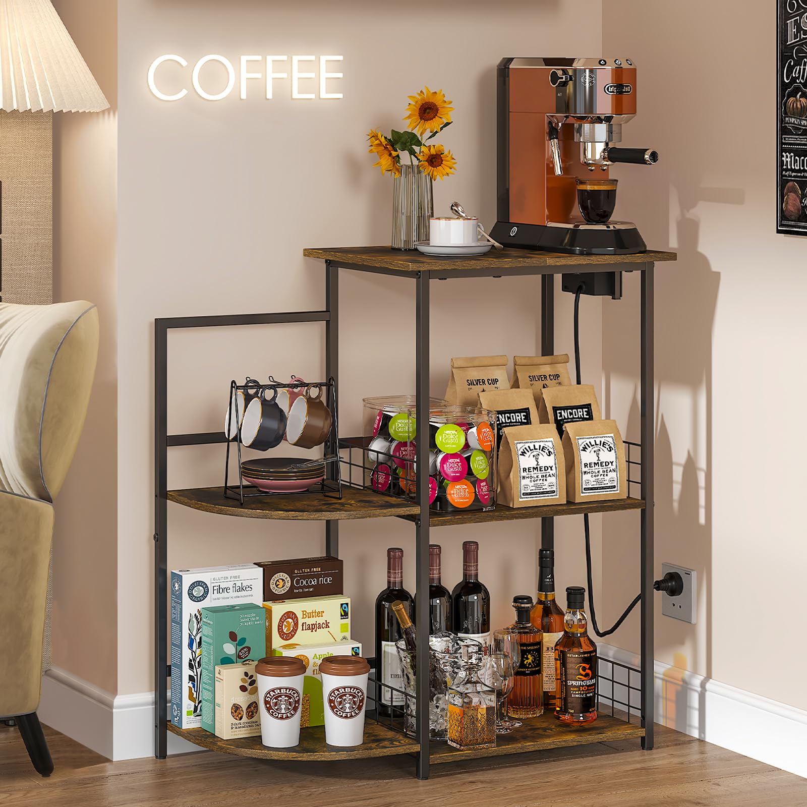 Amazon.com: DAOUTIME Coffee Bar Station with Power Outlet, 5 Tier ...
