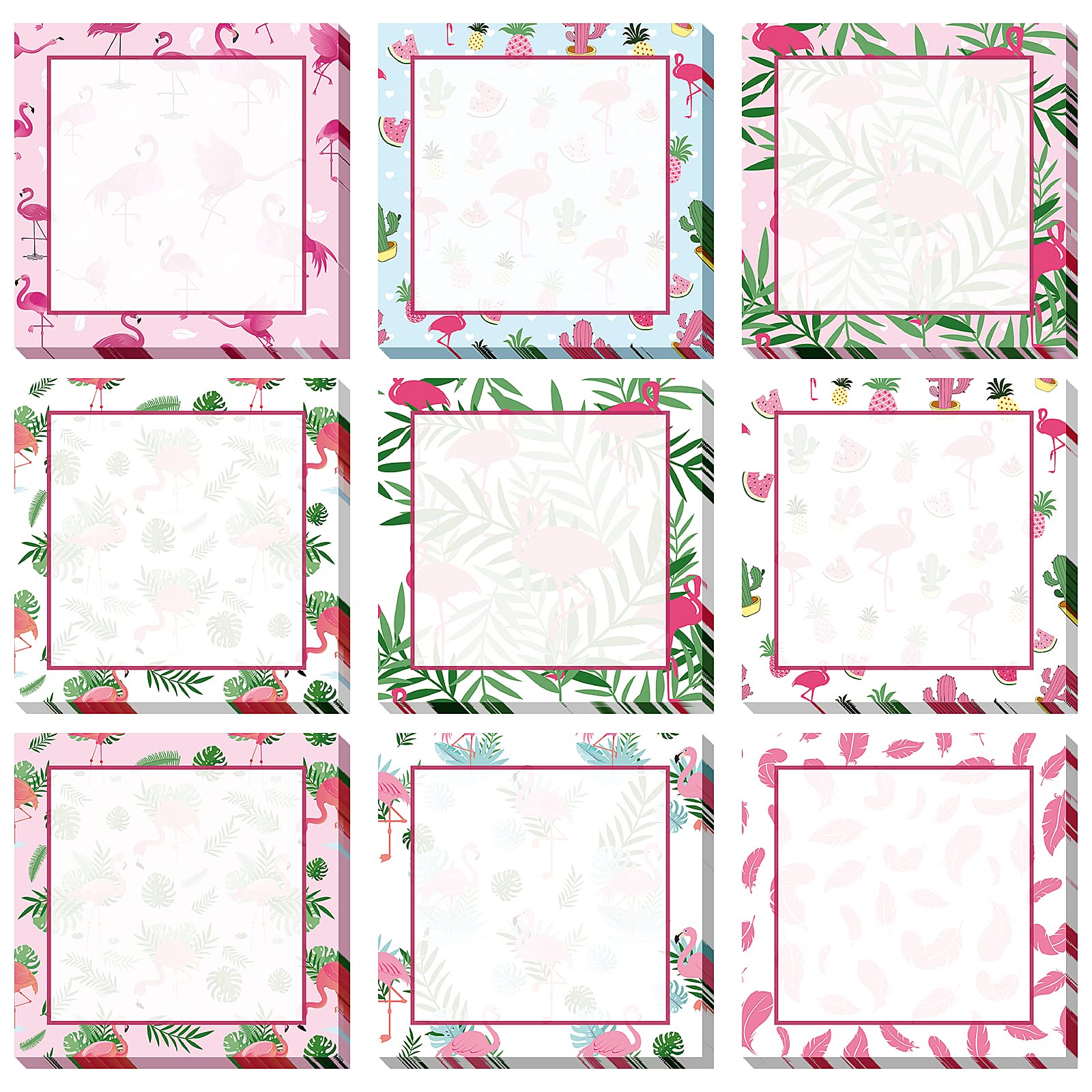Amazon.com : 9 Pieces Summer Flamingos Sticky Notes 3x3 Inch Adhesive ...