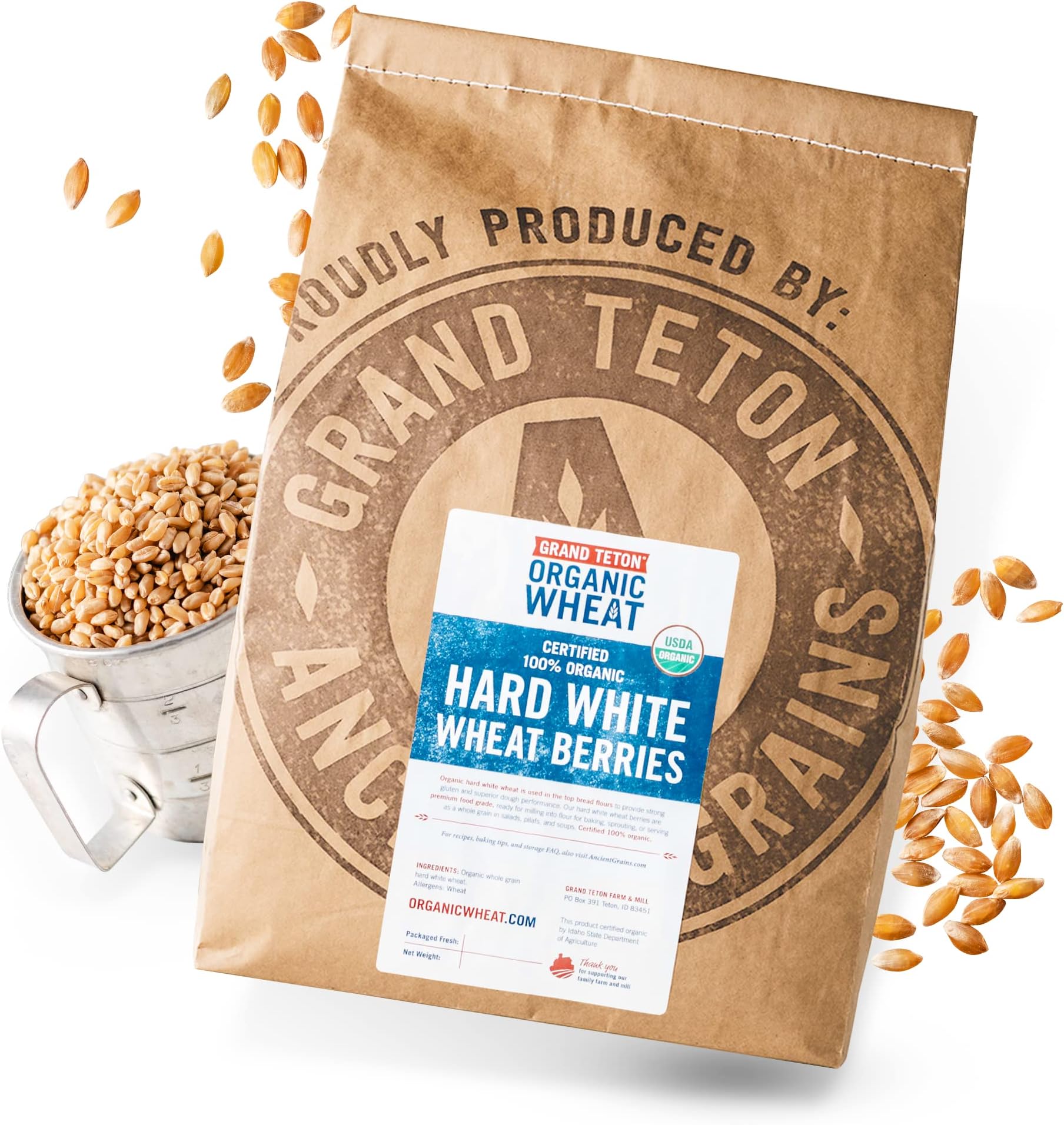 Amazon.com : Grand Teton - 100% Organic Hard White Wheat Berries, US ...