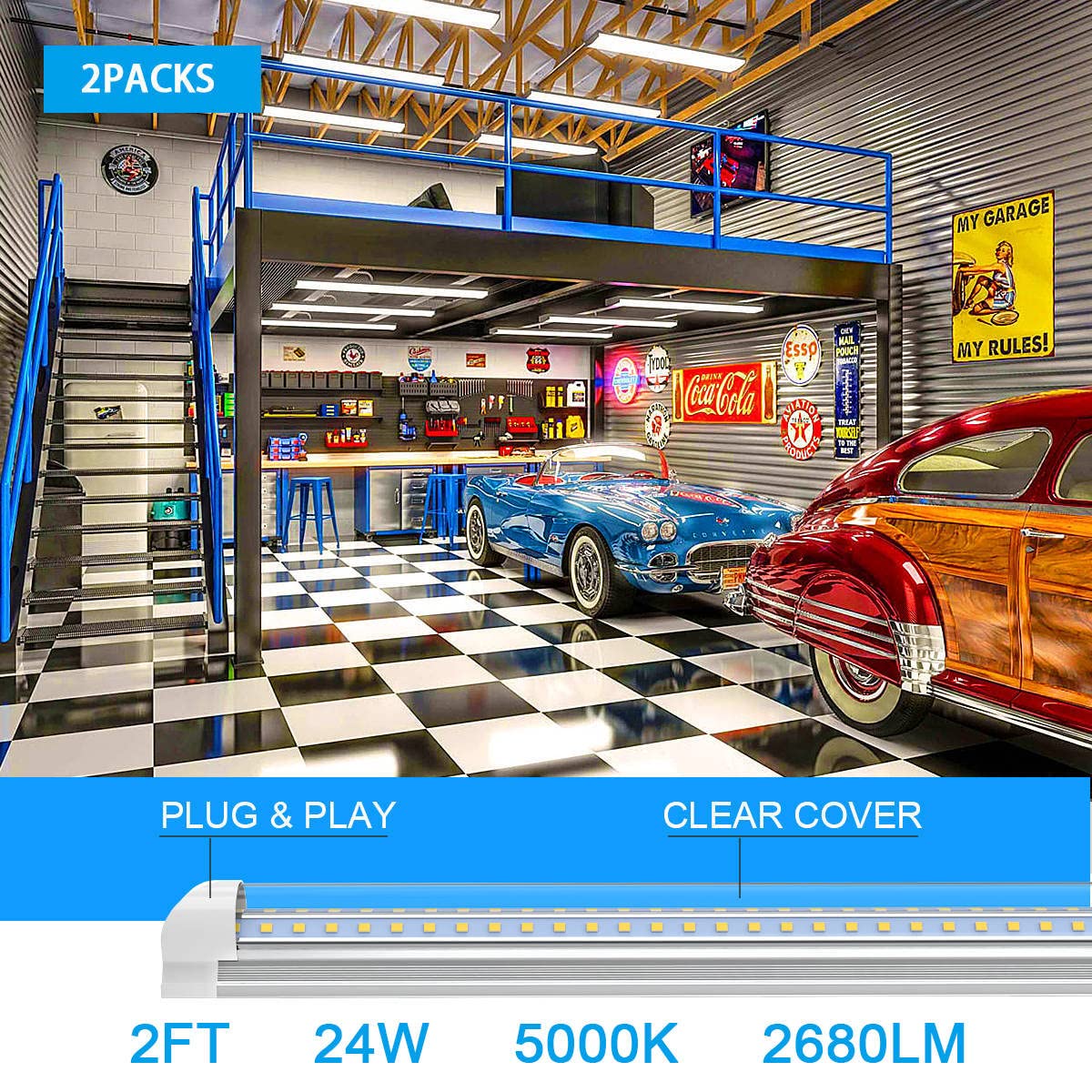 Snapklik.com : 2FT LED Shop Light, 24W 5000K Utility T8 LED Light ...