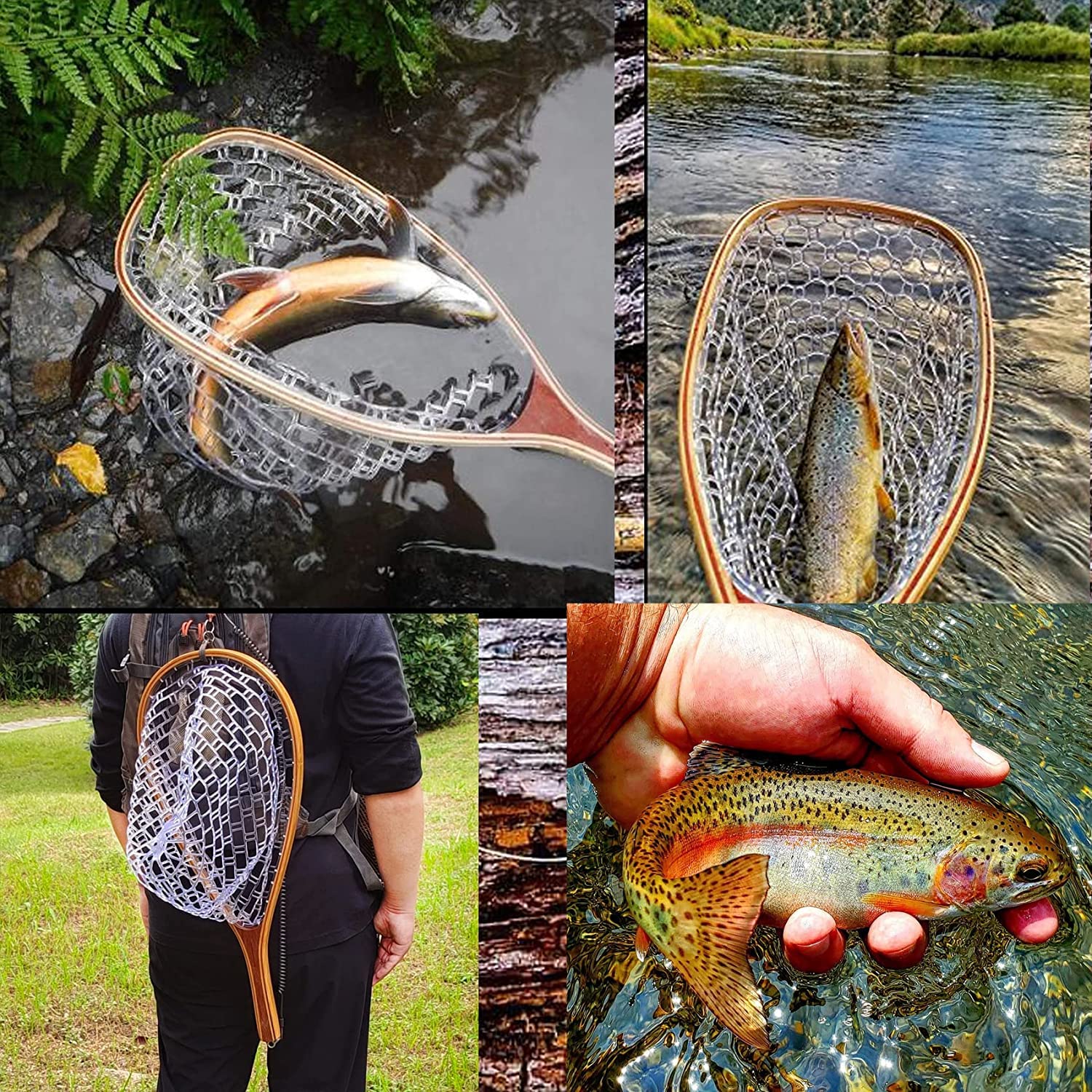 Wooden Aventik Fly Fishing - Wooden Handle With Clear Rubber Mesh For ...