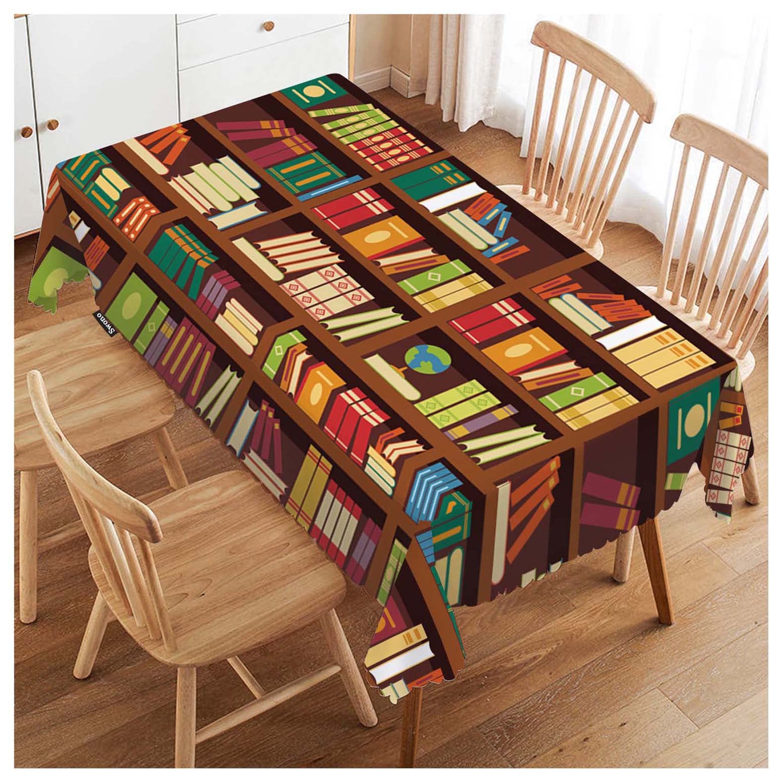 Amazon.com: Swono Book Shelf Tablecloth Retro Bookshelf Literature ...