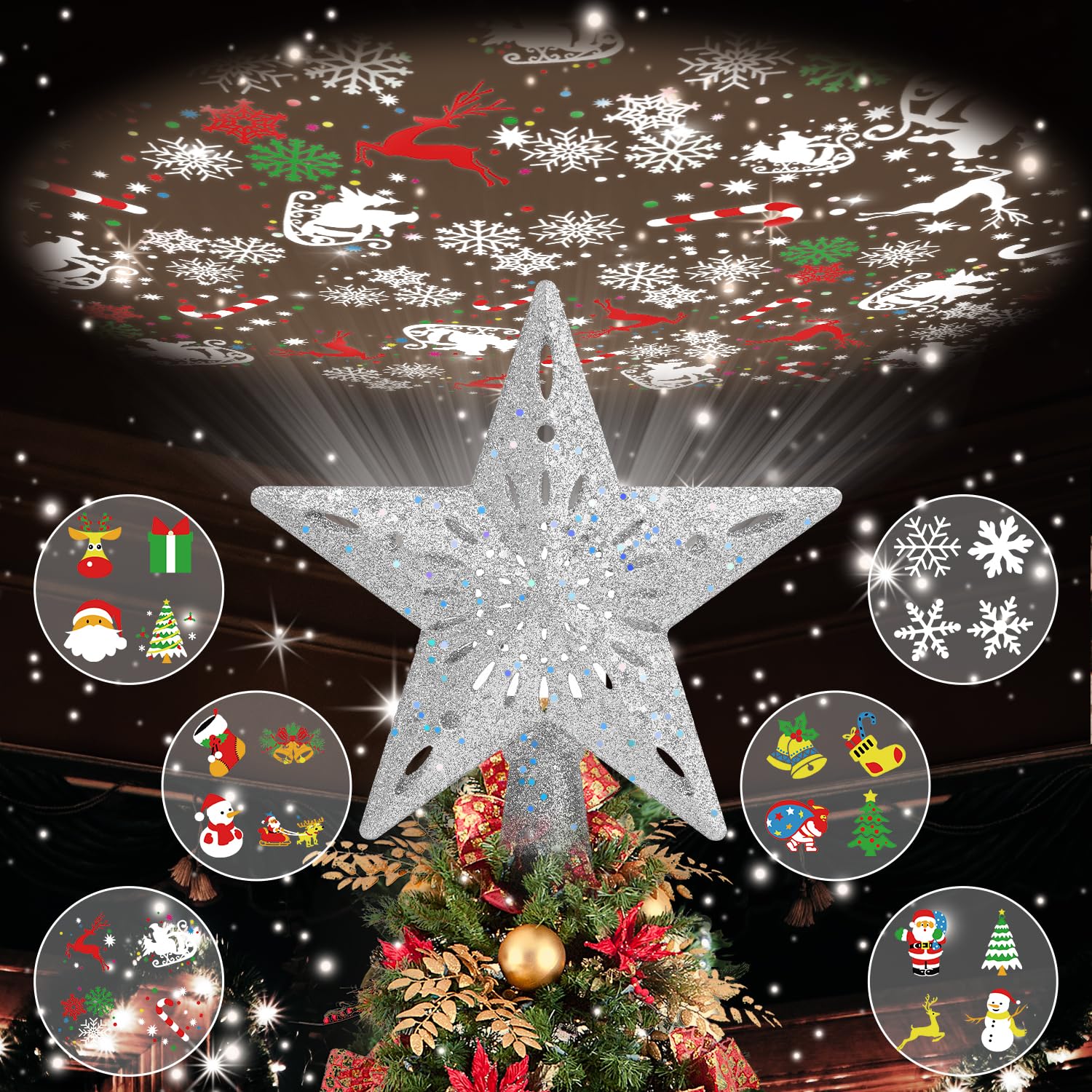 Amazon.com: Patiobay Christmas Tree Topper Lighted with 6 Projected ...