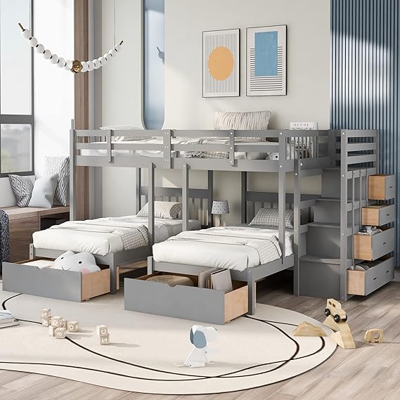 Amazon.com: Harper & Bright Designs Triple Bunk Beds with Drawers ...